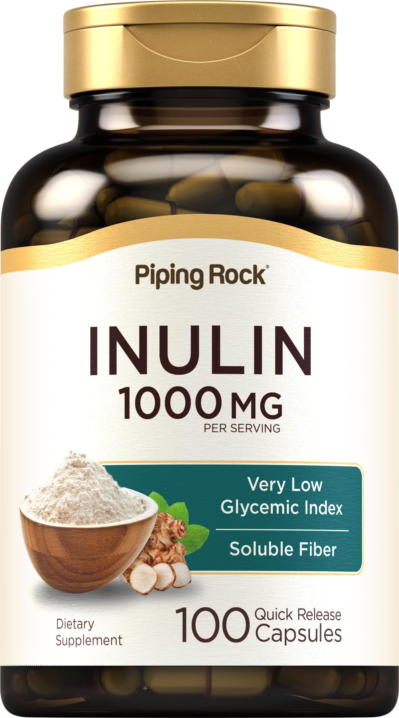 Piping Rock Organic Inulin Capsules 1000 mg | 100 Count | Low Glycemic ...