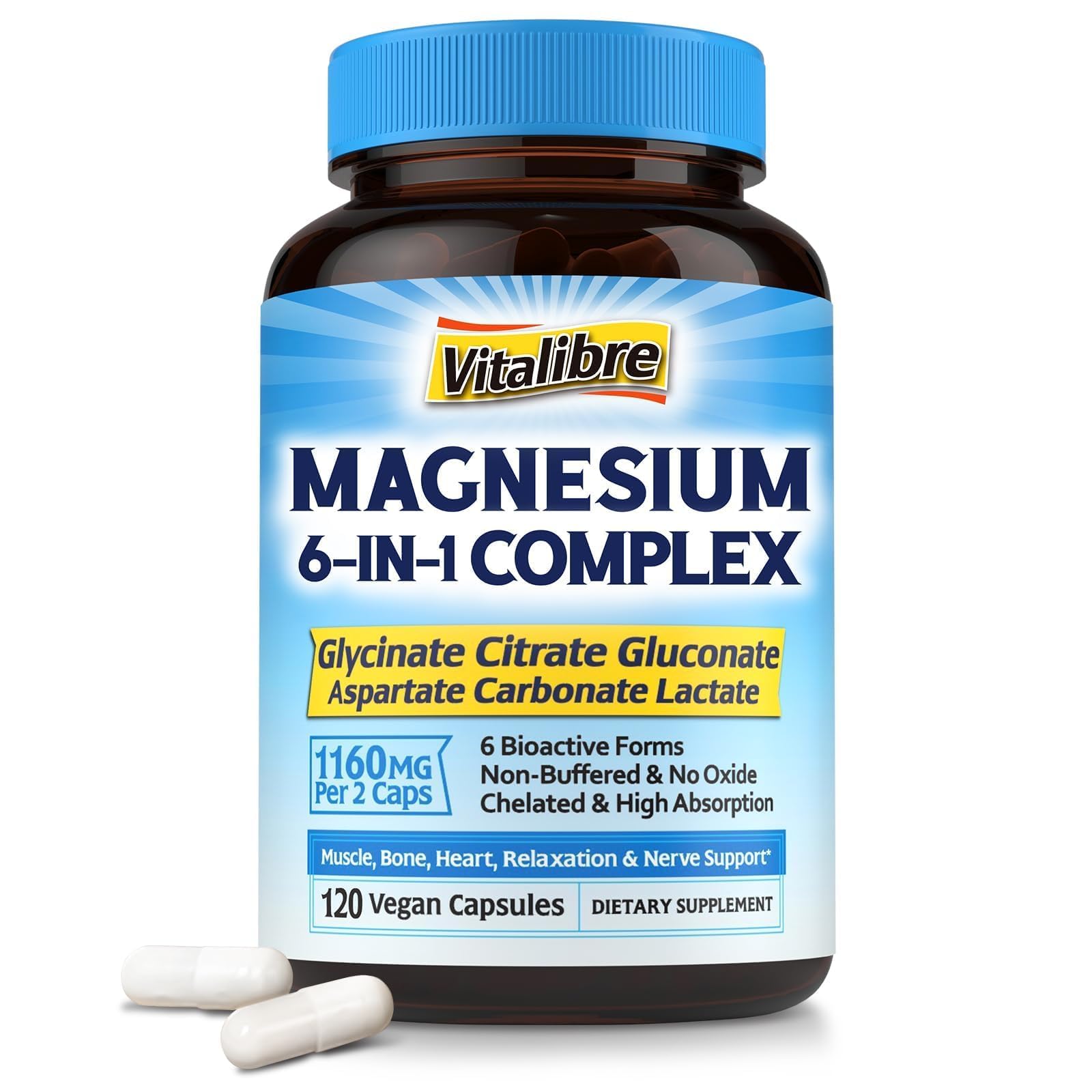 Magnesium Complex Supplement 6 in 1, 1160mg Chelated Magnesium for Max ...