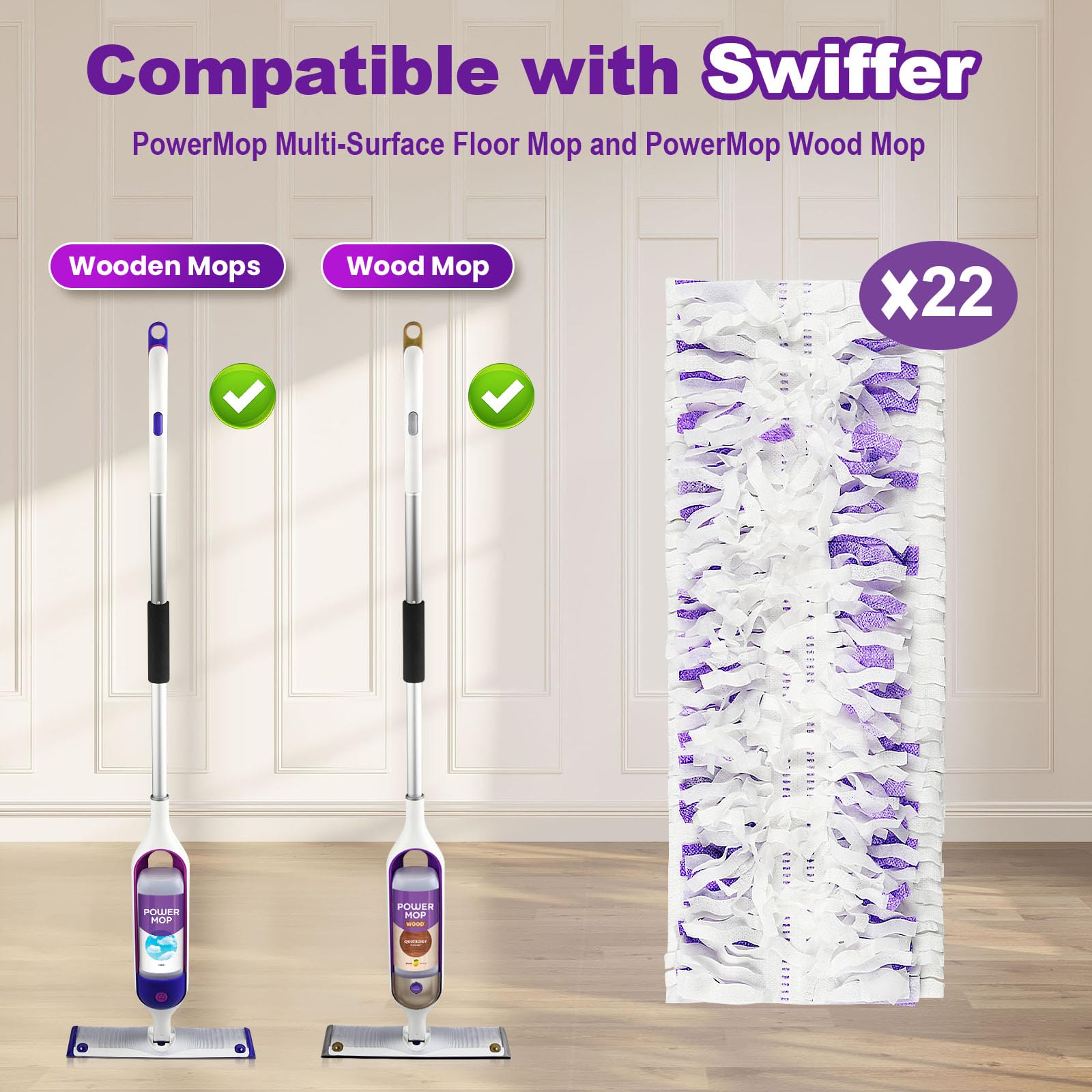 22 Count Disposable Power Mop Refills Compatible with Swiffer PowerMop ...