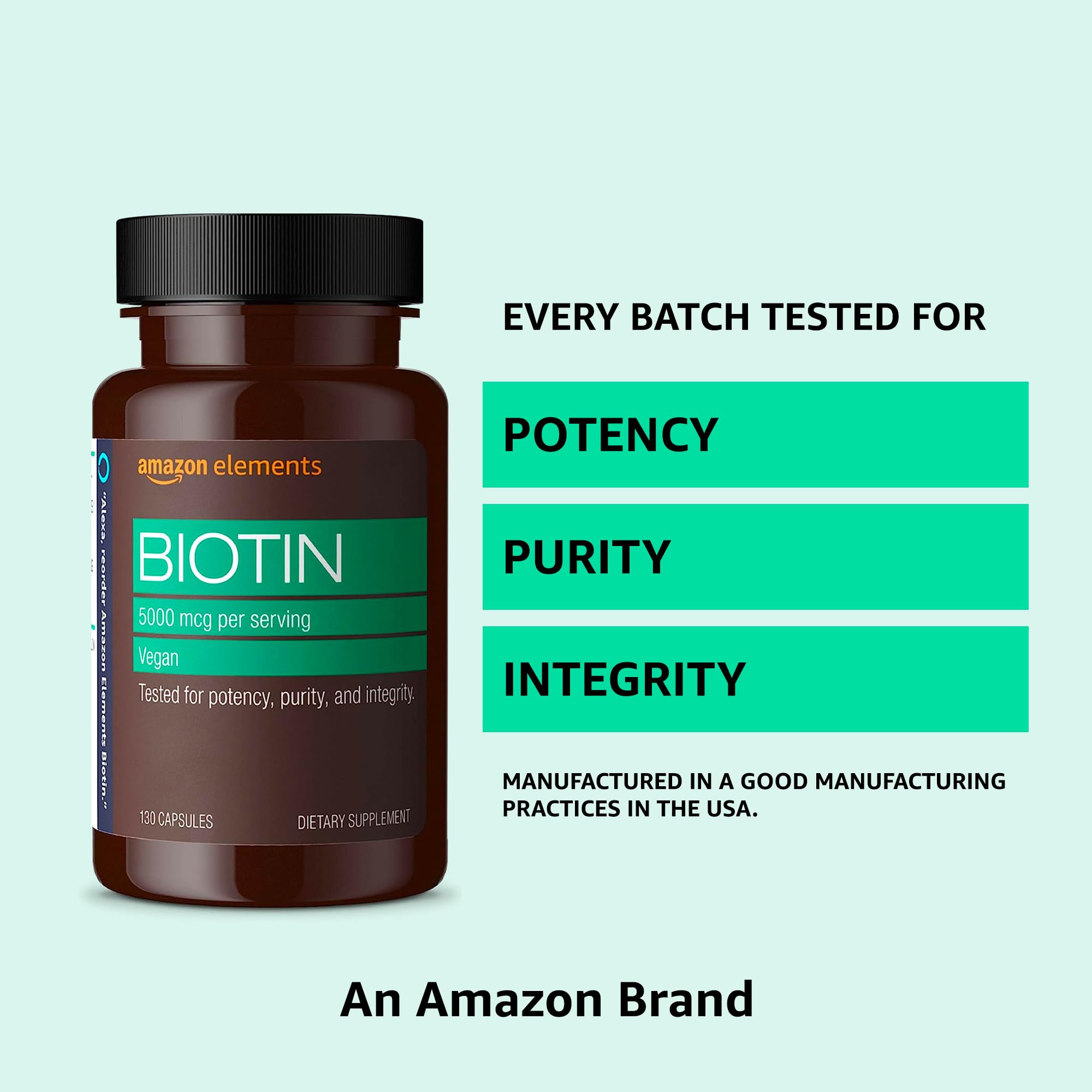 Amazon Elements Vegan Biotin 5000 mcg - Hair, Skin, Nails, 130 Capsules ...
