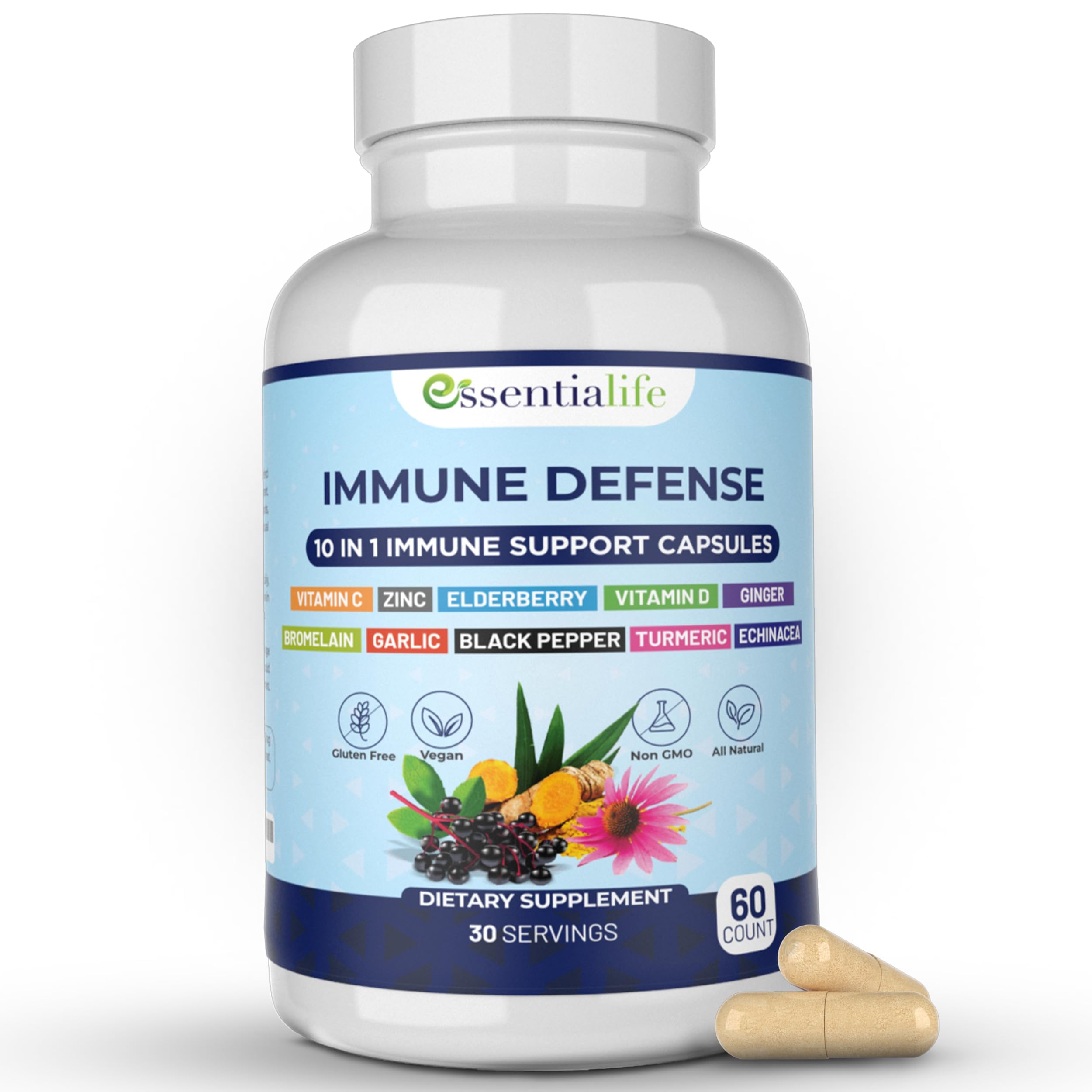 Immune Support Supplement 10 in 1 Elderberry, Echinacea, Vitamin D ...