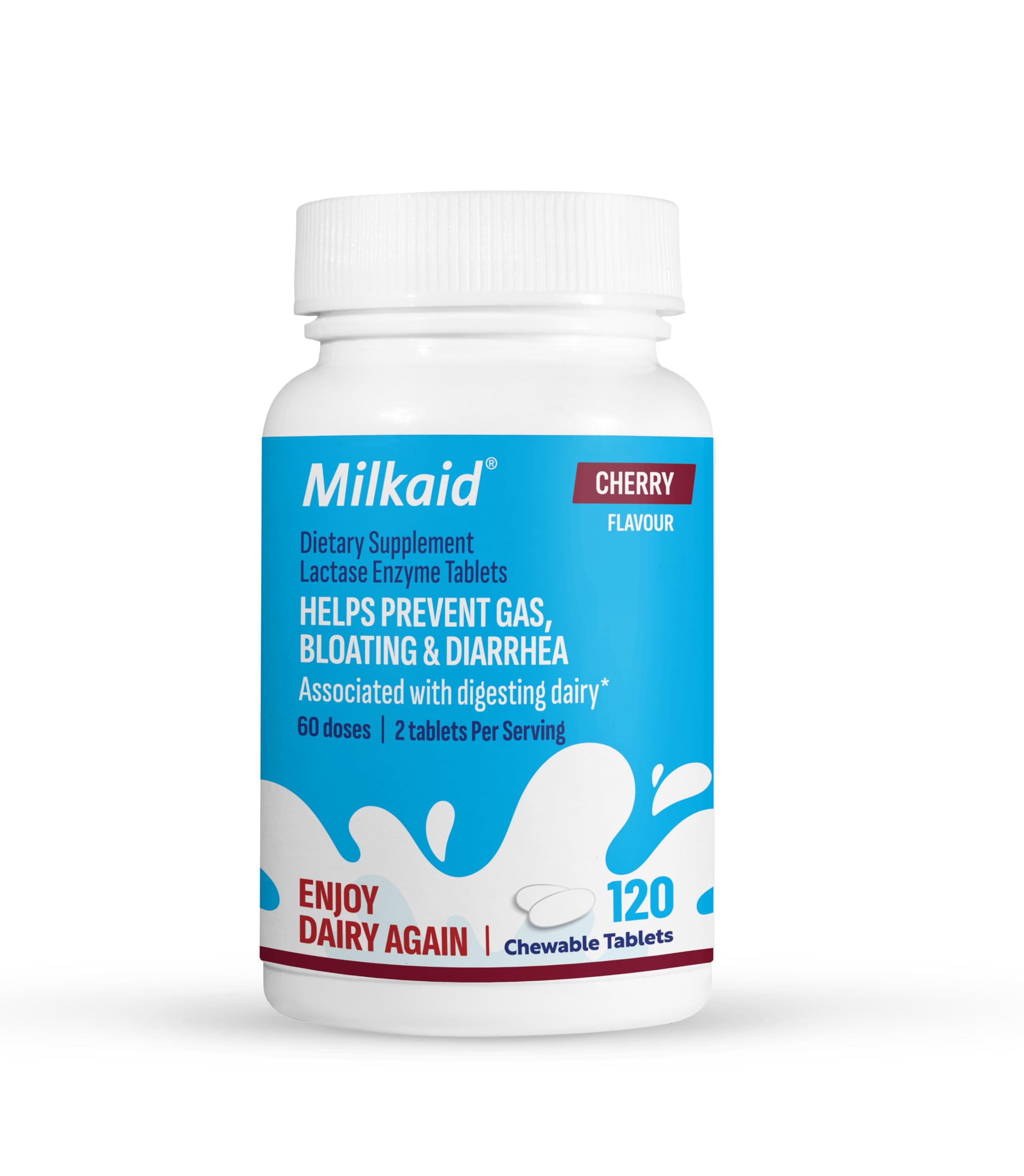 Milkaid Lactase Enzyme Chewable Tablets for Lactose Intolerance Relief ...