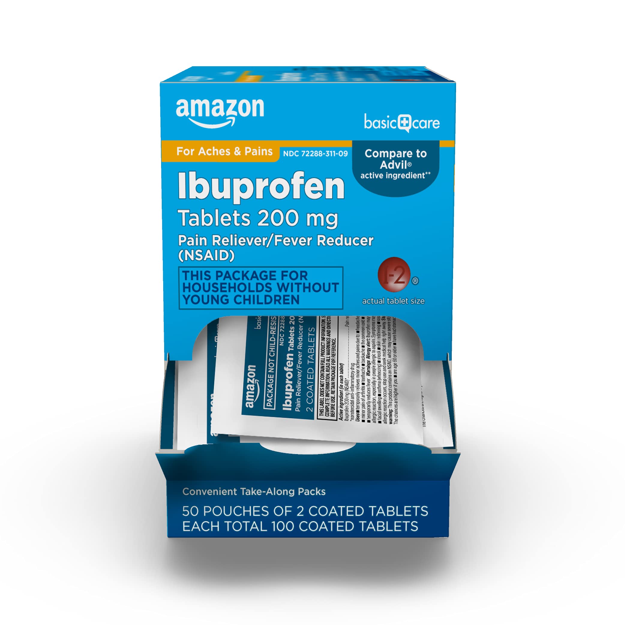 Amazon Basic Care Ibuprofen Tablets, 200 mg, Pain Reliever and Fever ...
