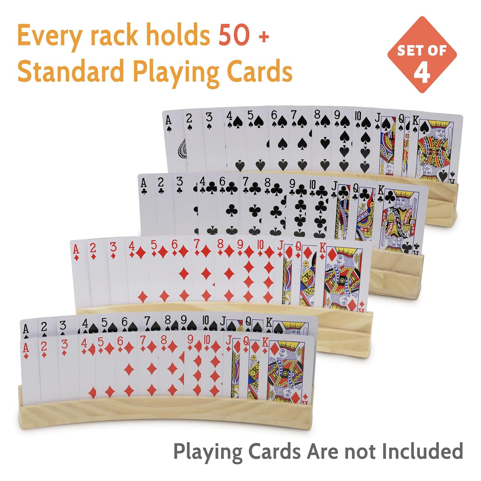 Set of 4 Curved Playing Cards Holders for Seniors Adults - Soild Wood ...