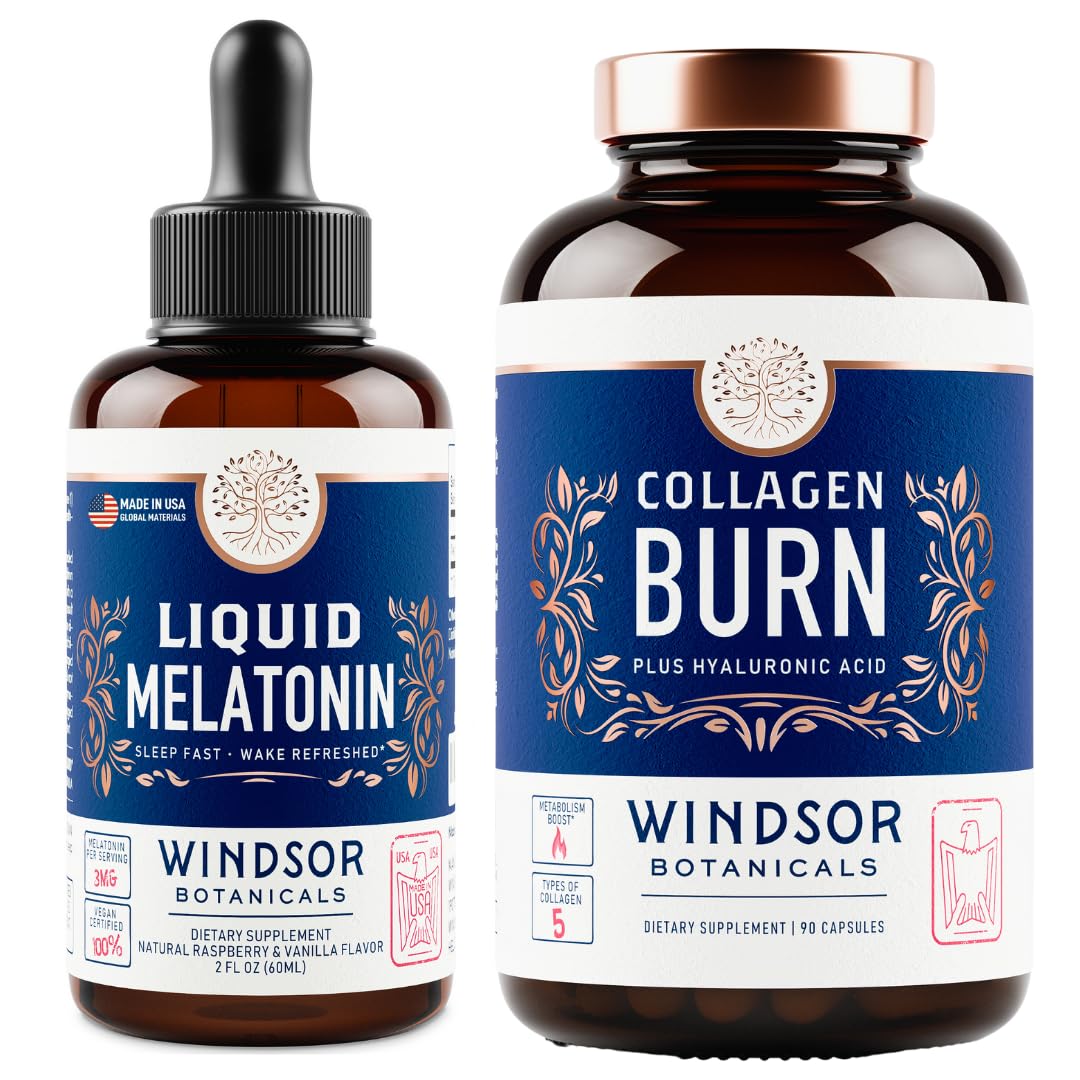 WINDSOR BOTANICALS Liquid Melatonin 3mg and Thermogenic Multi Collagen ...