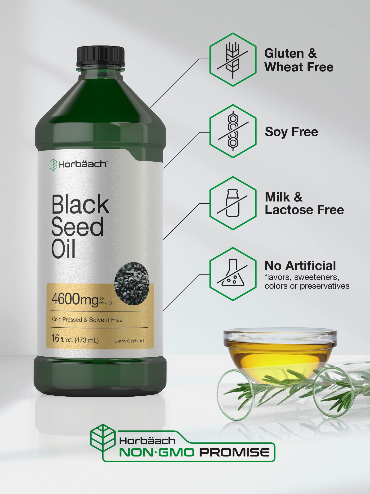 Horbäach Black Seed Oil Liquid 16oz | 4600mg | Cold Pressed Nigella ...