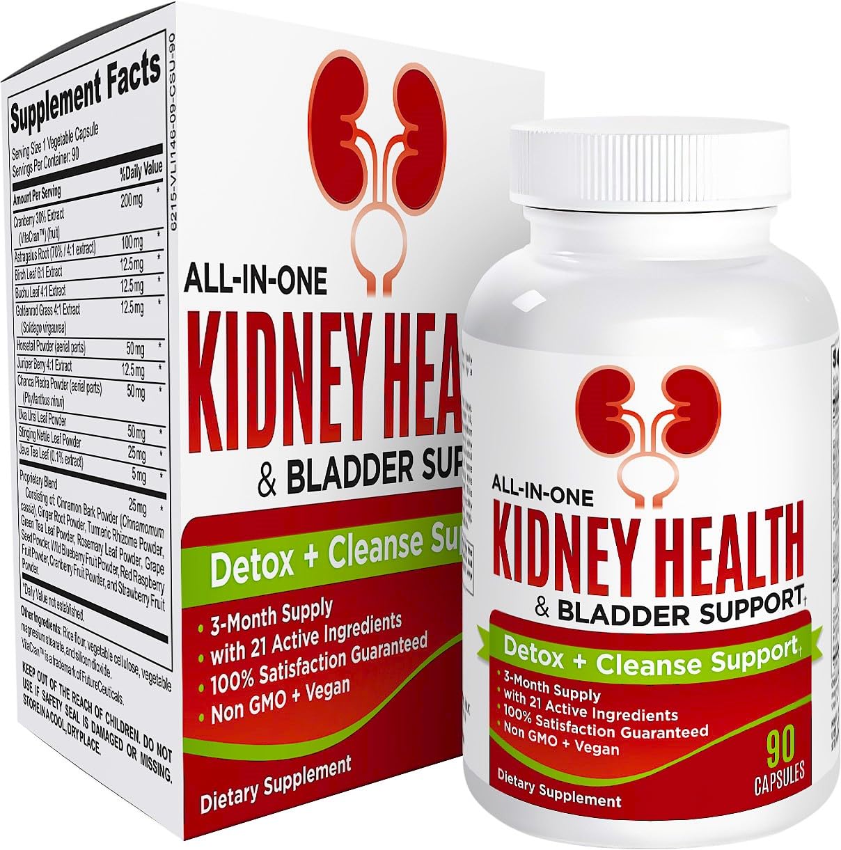 3-Month Kidney Health & Bladder Support Supplement (All-in-1) with 21 ...