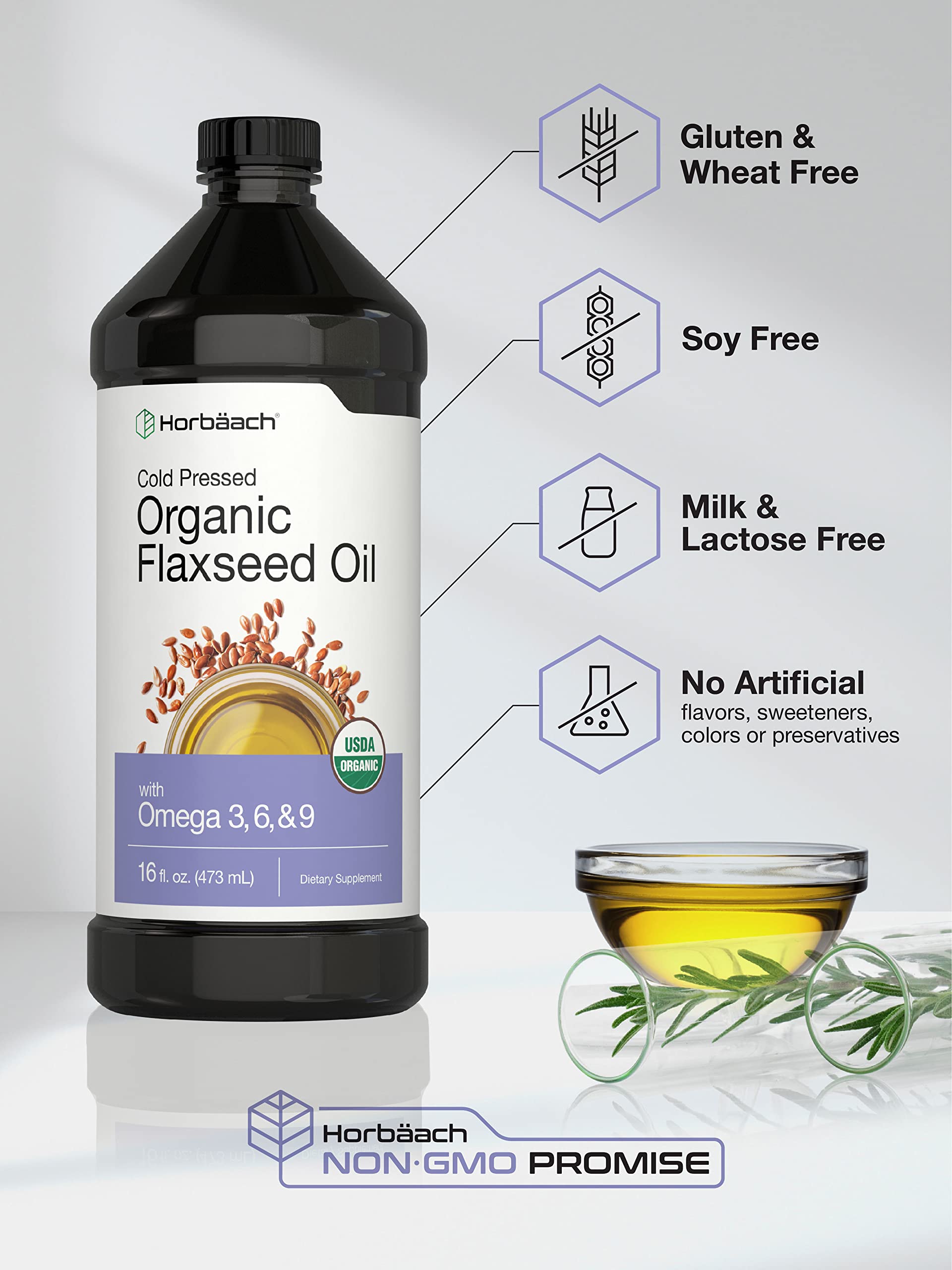 Horbäach Organic Flaxseed Oil | 3 Pack | 16 fl oz Each | Cold Pressed ...