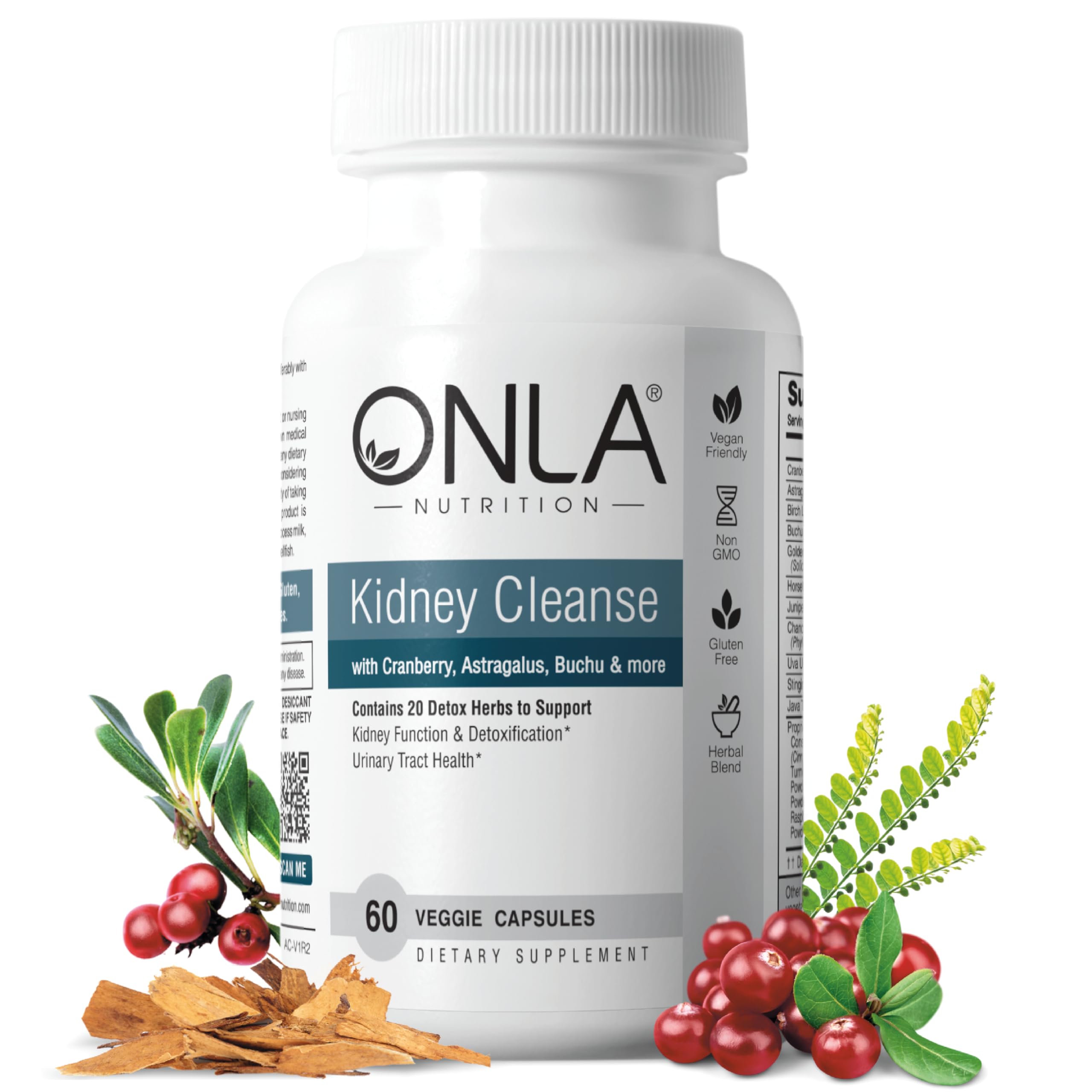 ONLA Vegan Kidney Cleanse - 20-in-1 Urinary Tract Supplement, Kidney ...