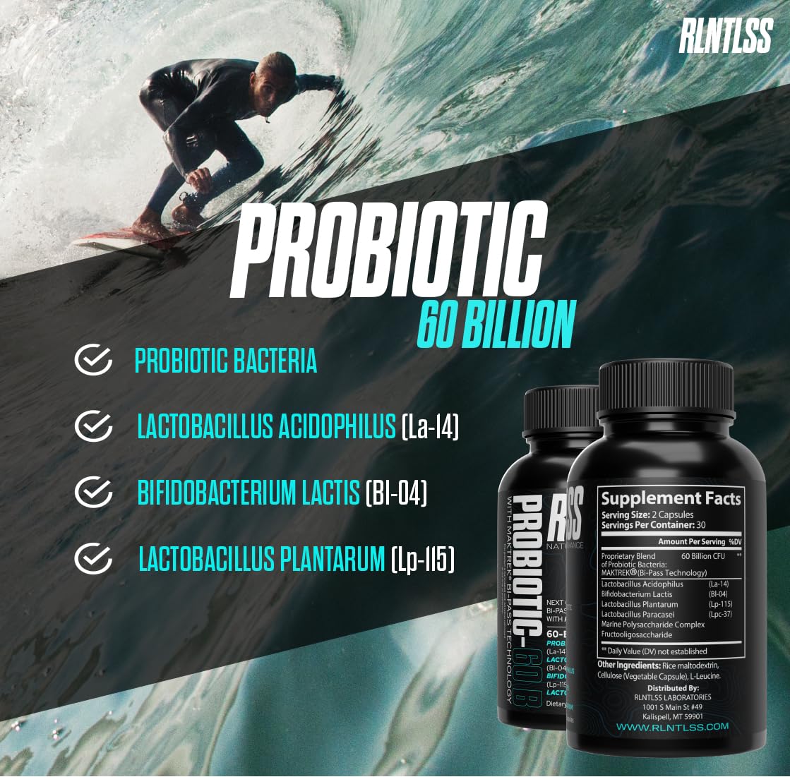 RLNTLSS - Probiotic 60 Billion CFU - 4 Strain Blend - Premium ...