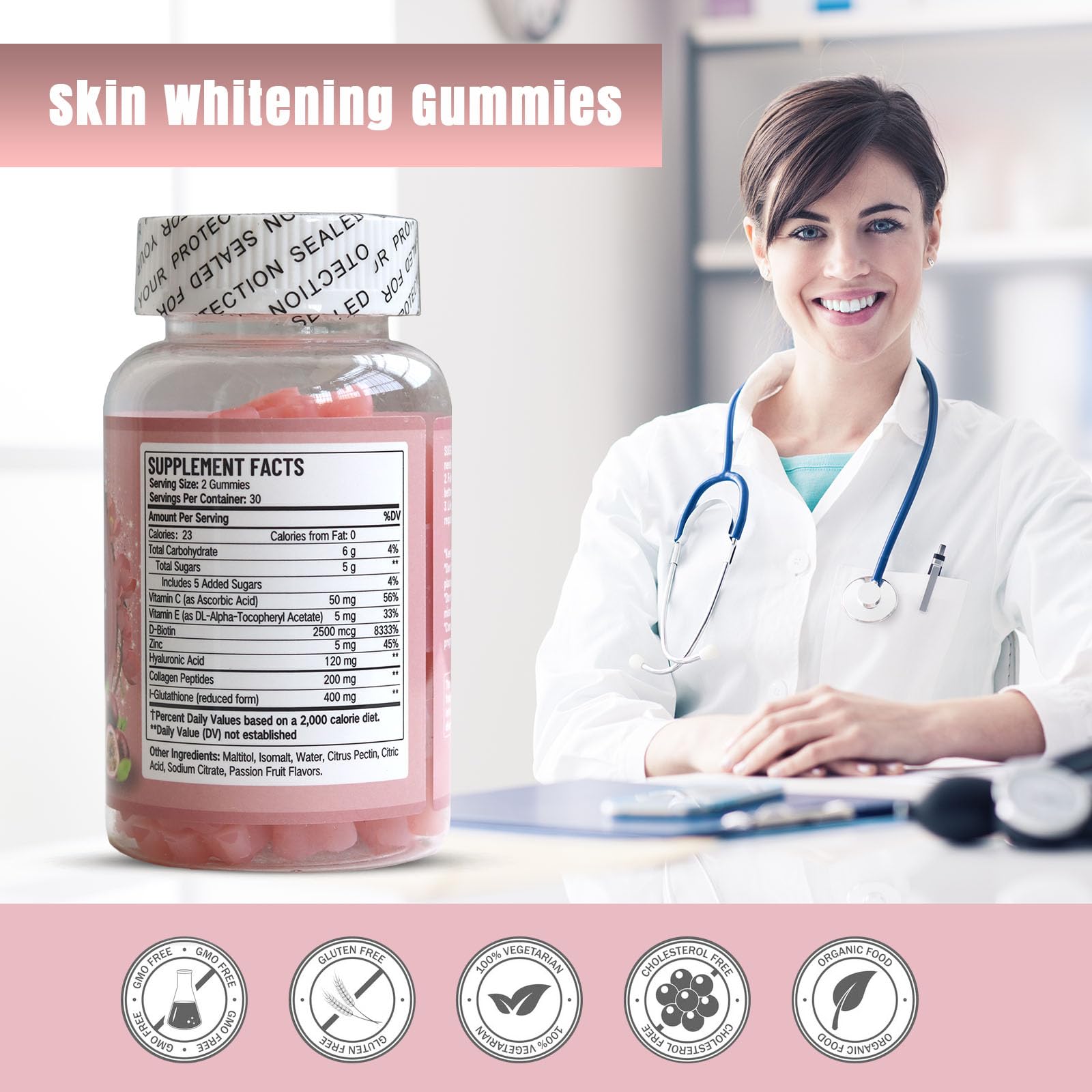 Skin Whitening Gummies, with Glutathione, Collagen and Bioth, Hydrated ...