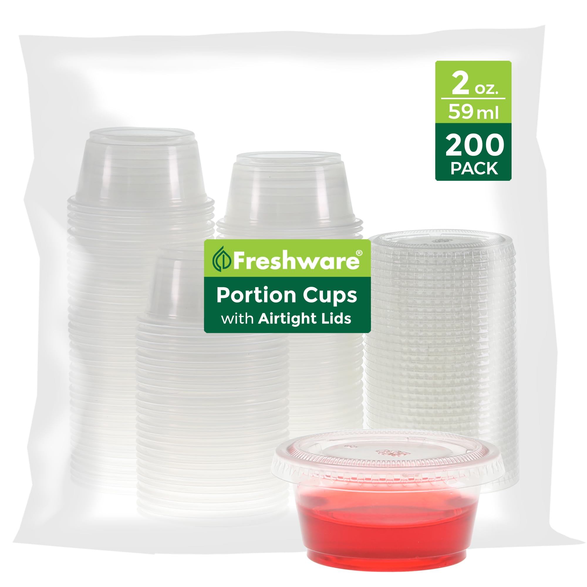 Freshware Plastic Portion Cups with Lids [2 Ounce, 200 Sets] Disposable ...