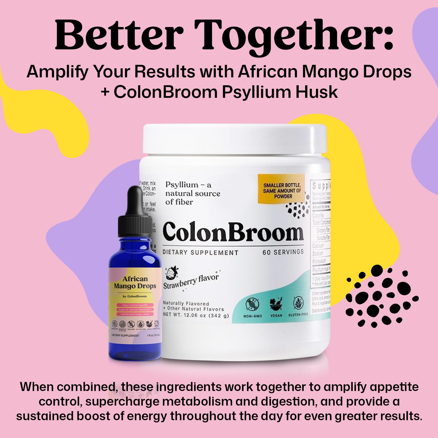ColonBroom Psyllium Husk Powder (Strawberry, 50 Servings) African Mango ...
