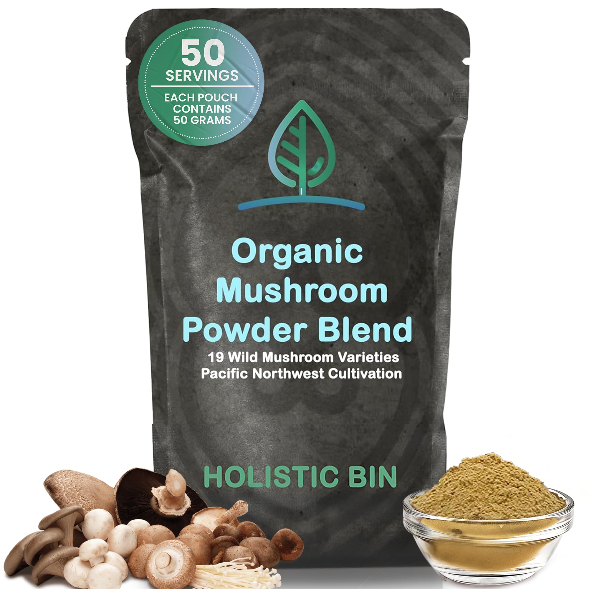 Holistic Bin Organic Mushroom Blend Powder 19 Wild Harvested Varieties ...