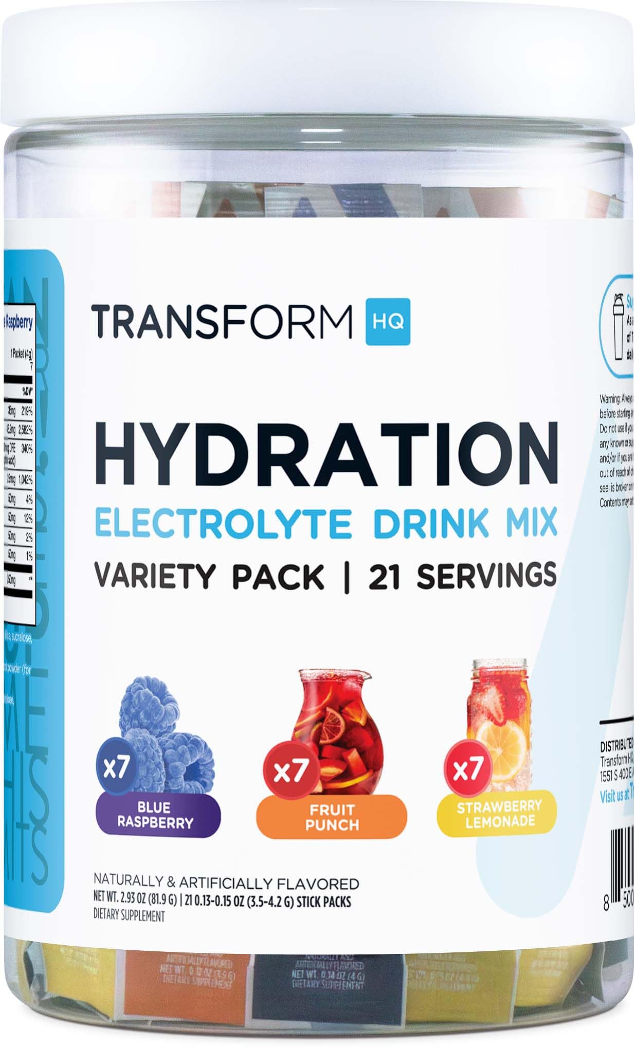 TransformHQ Hydration Drink Mix (21 Single-Serving Packets, Variety ...