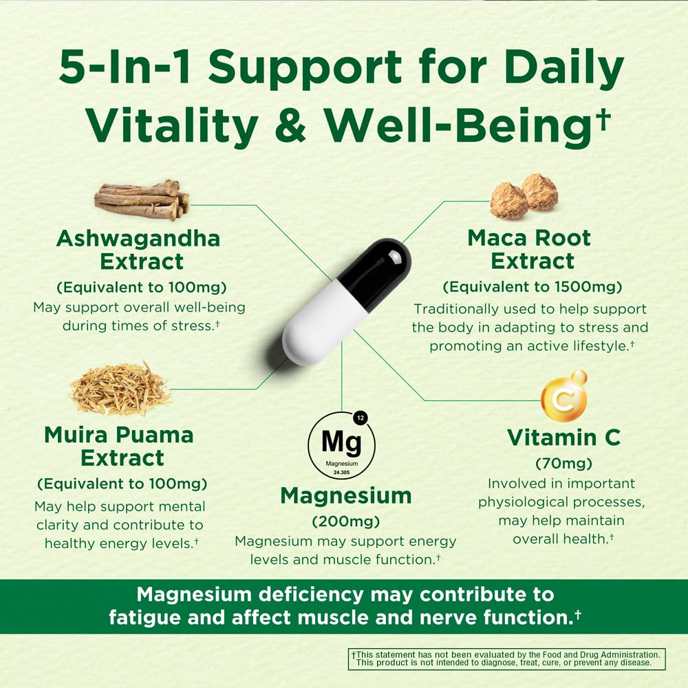 Energy & Mood Supplement – 60 Capsules 5-in-1 Blend Boost Energy ...