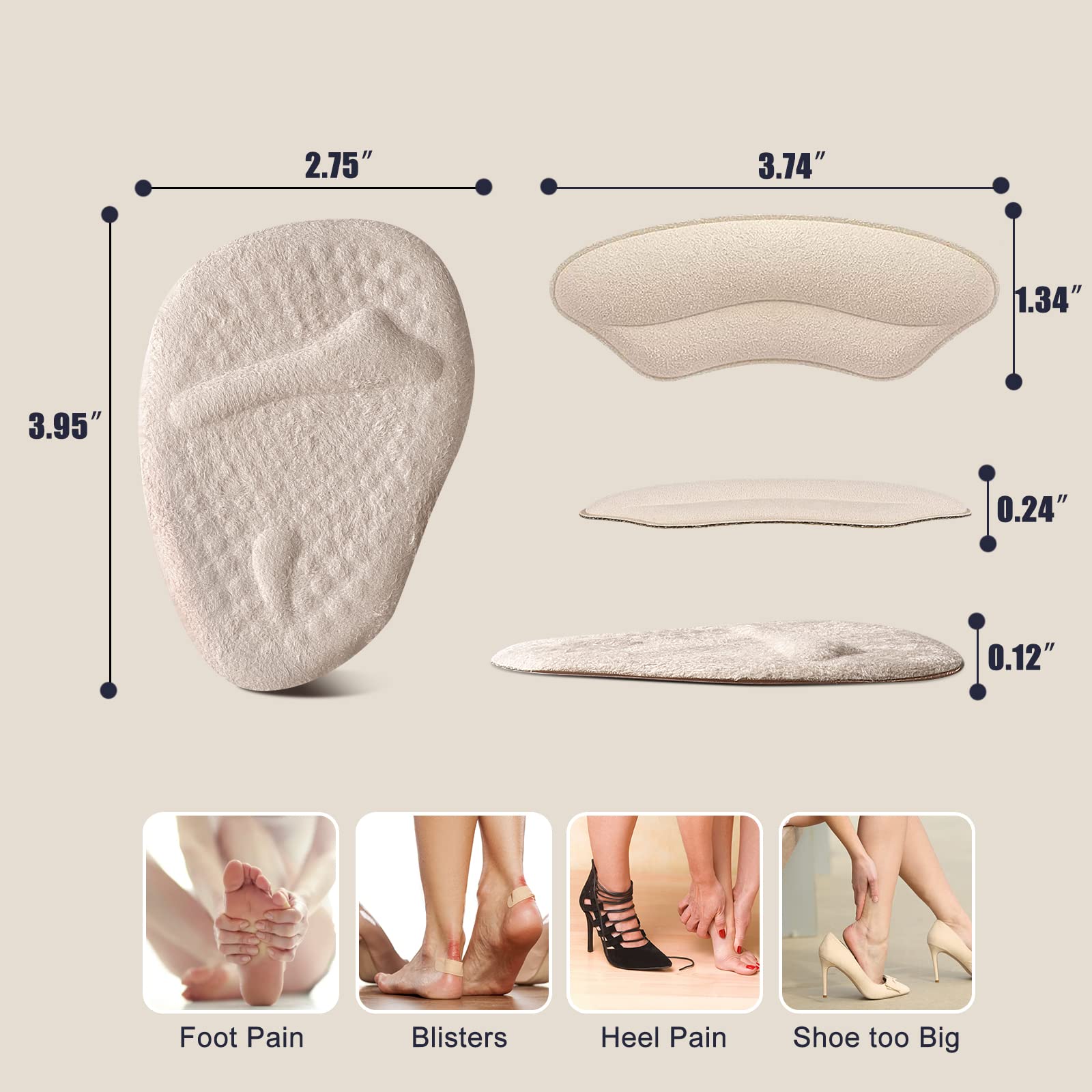 Riootlnm Metatarsal Pads, Ball of Foot Cushions, Heel Pads Inserts for ...