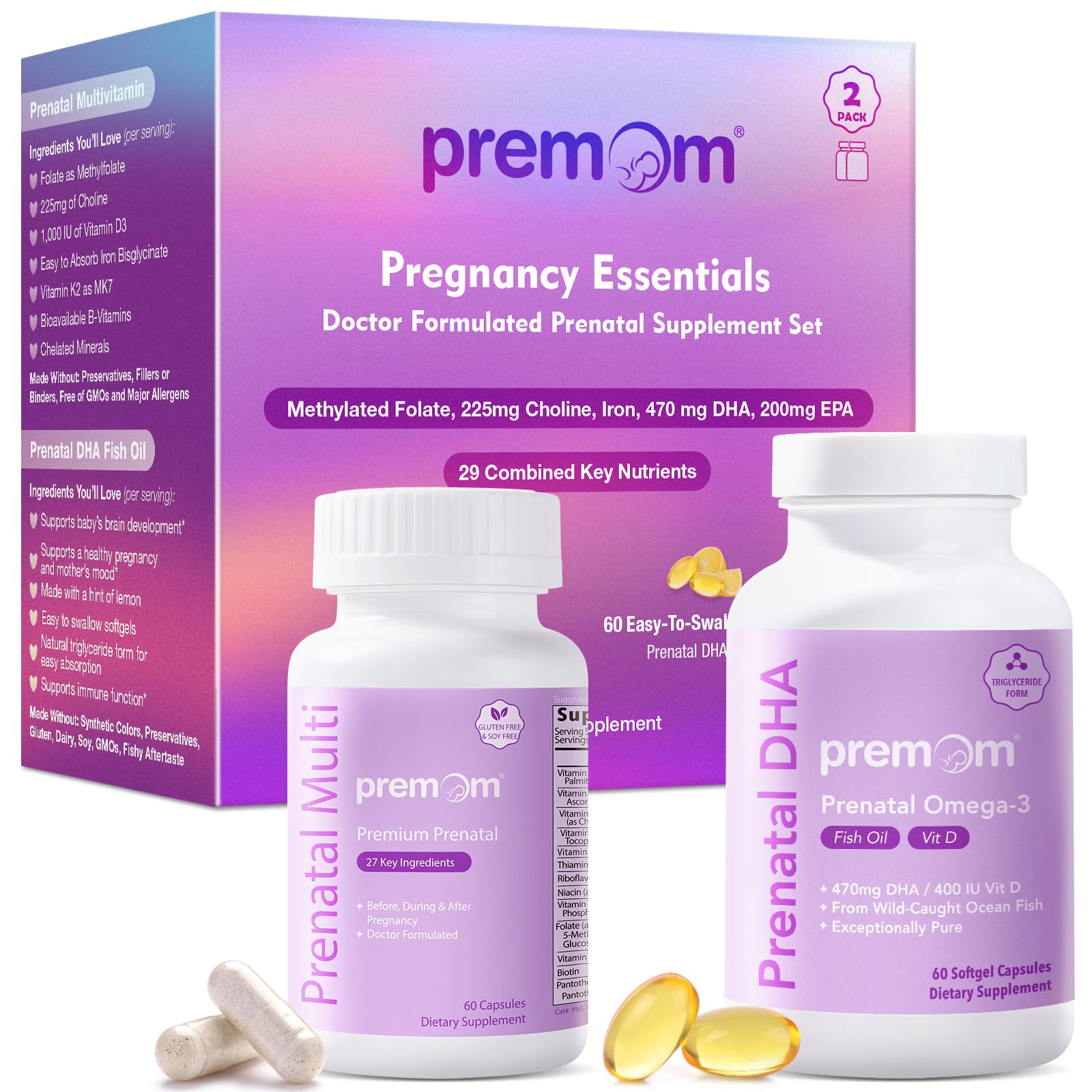 Premom Prenatal Vitamins for Women & Prenatal DHA Fish Oil - Conception ...