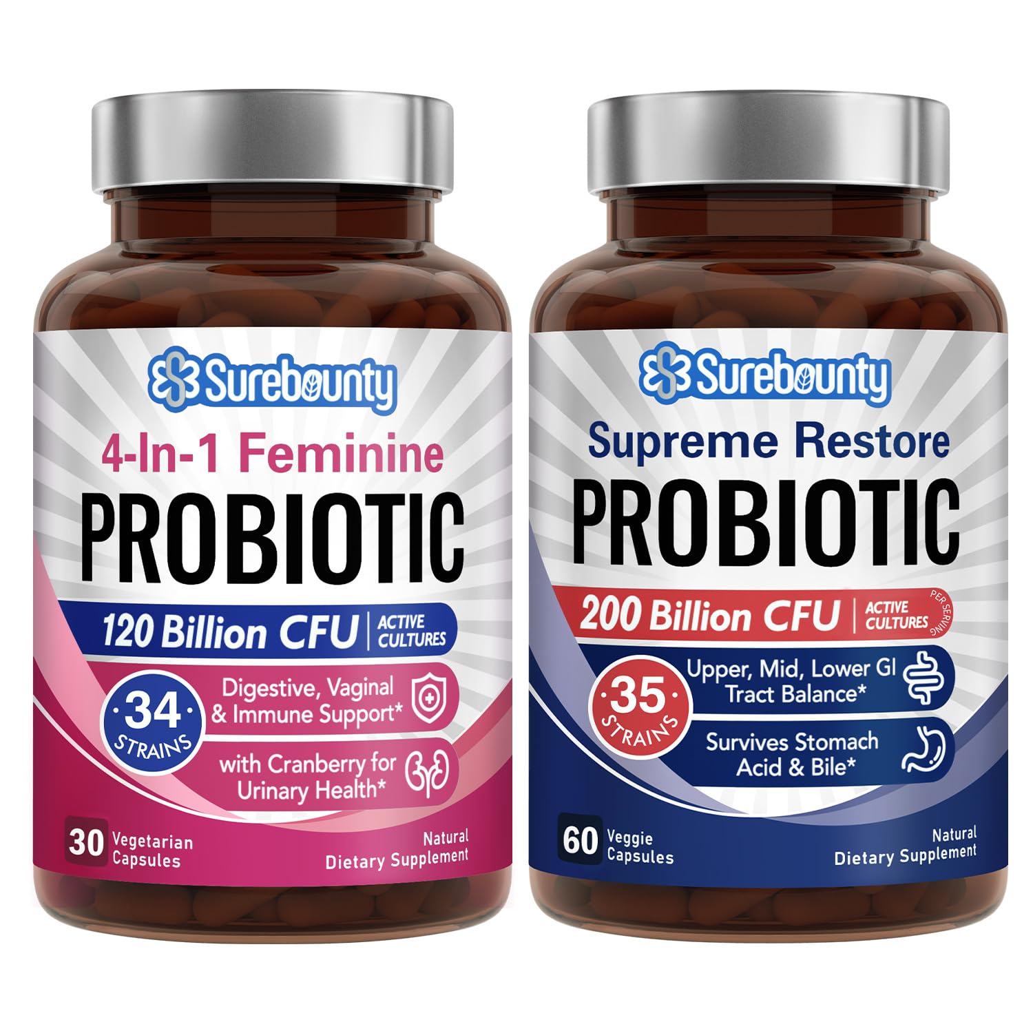 Probiotic Bundle, 4-in-1 Feminine Probiotic (30ct) & Supreme Restore ...