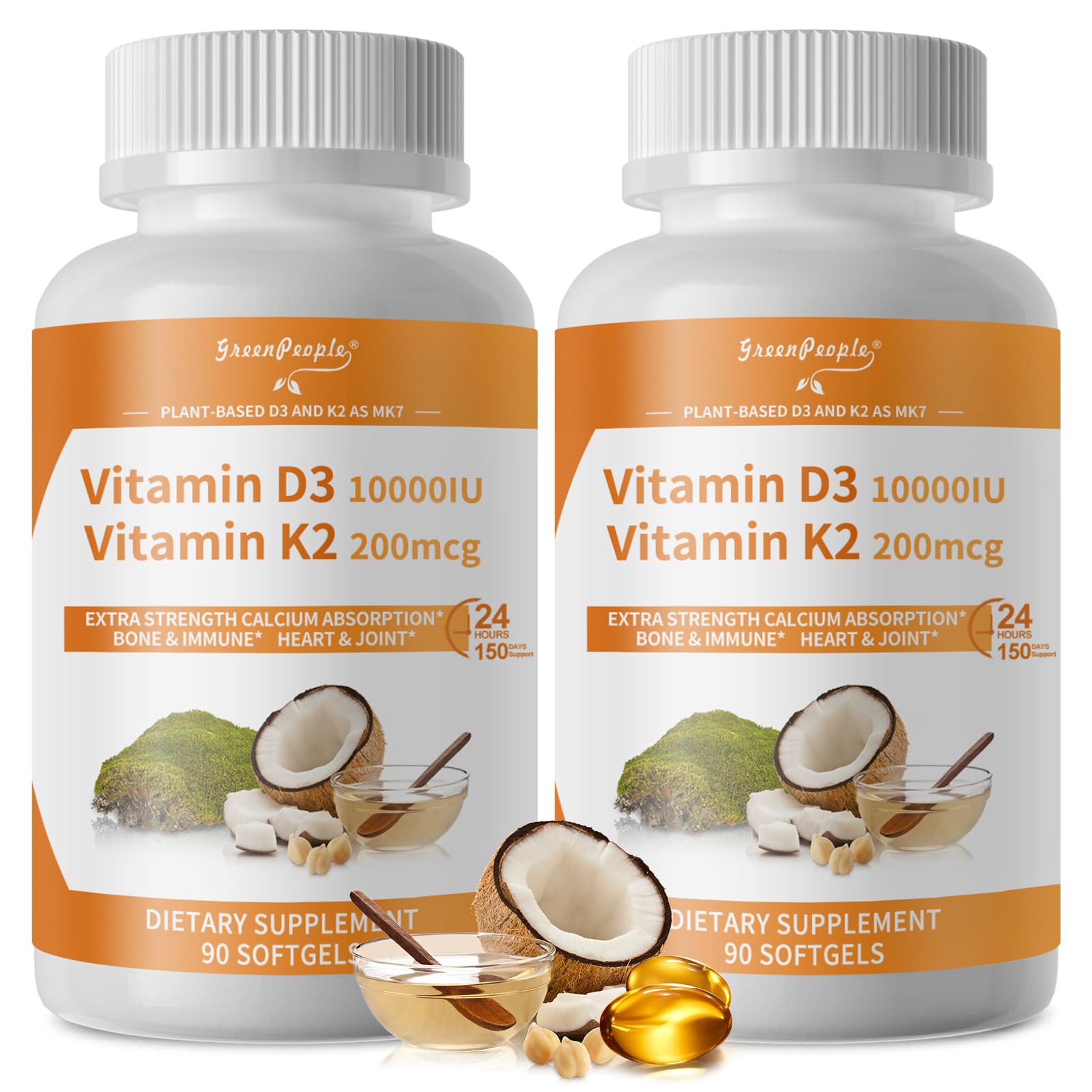 Vitamin D3 + K2 (MK7) Supplement 10000 IU & 200mcg - Non-GMO, Gluten ...