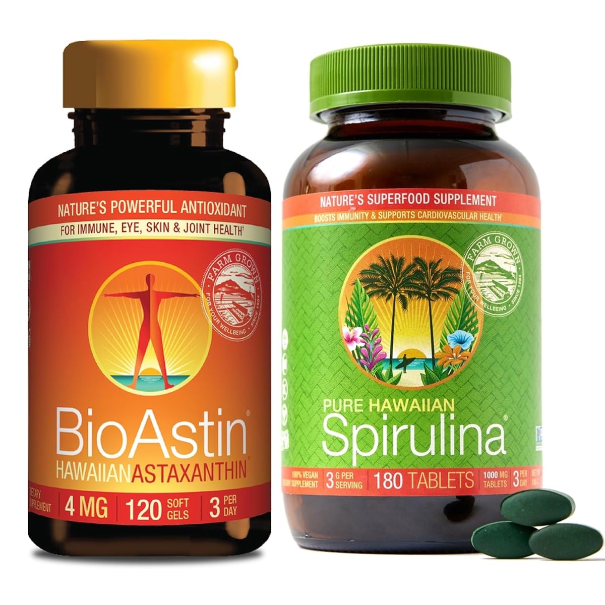 BioAstin Astaxanthin 4mg 120 Count + Pure Hawaiian Spirulina 1000 mg ...