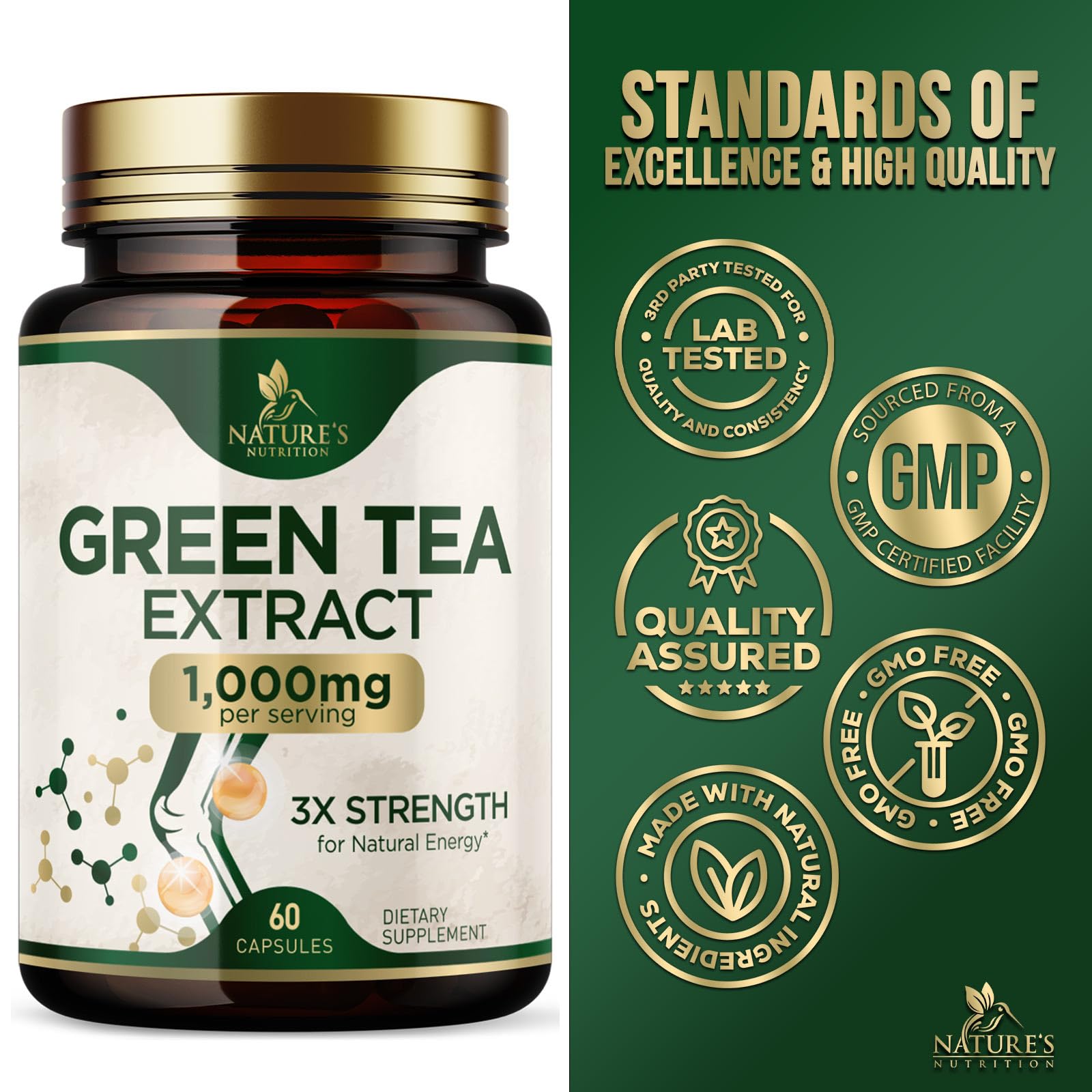 Green Tea Extract Supplement Pills 1000mg - 98% Standardized EGCG with ...
