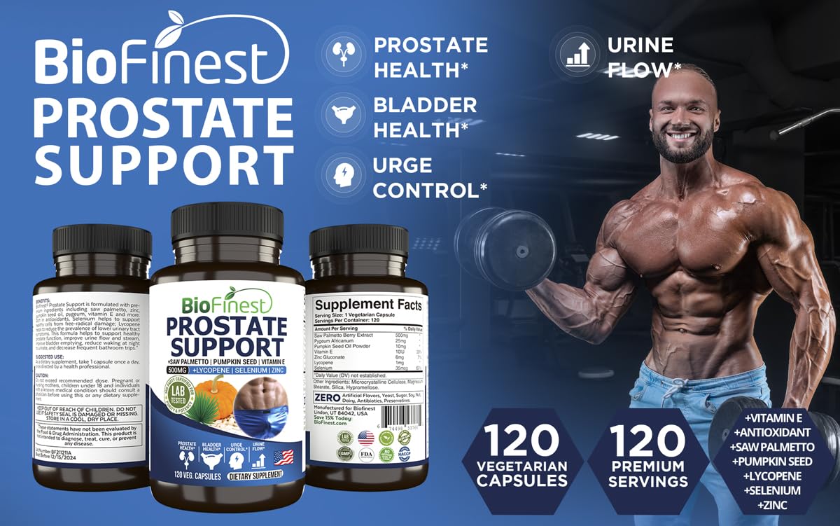 Prostate Support for Men - Saw Palmetto Lycopene Pumpkin Seed Pygeum ...