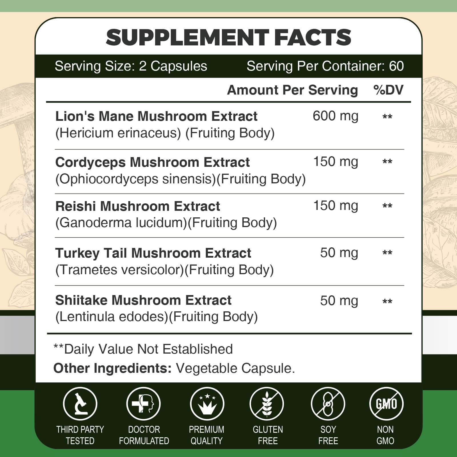 Lions Mane Supplement Capsules - Mushroom Supplement With Lions Mane ...