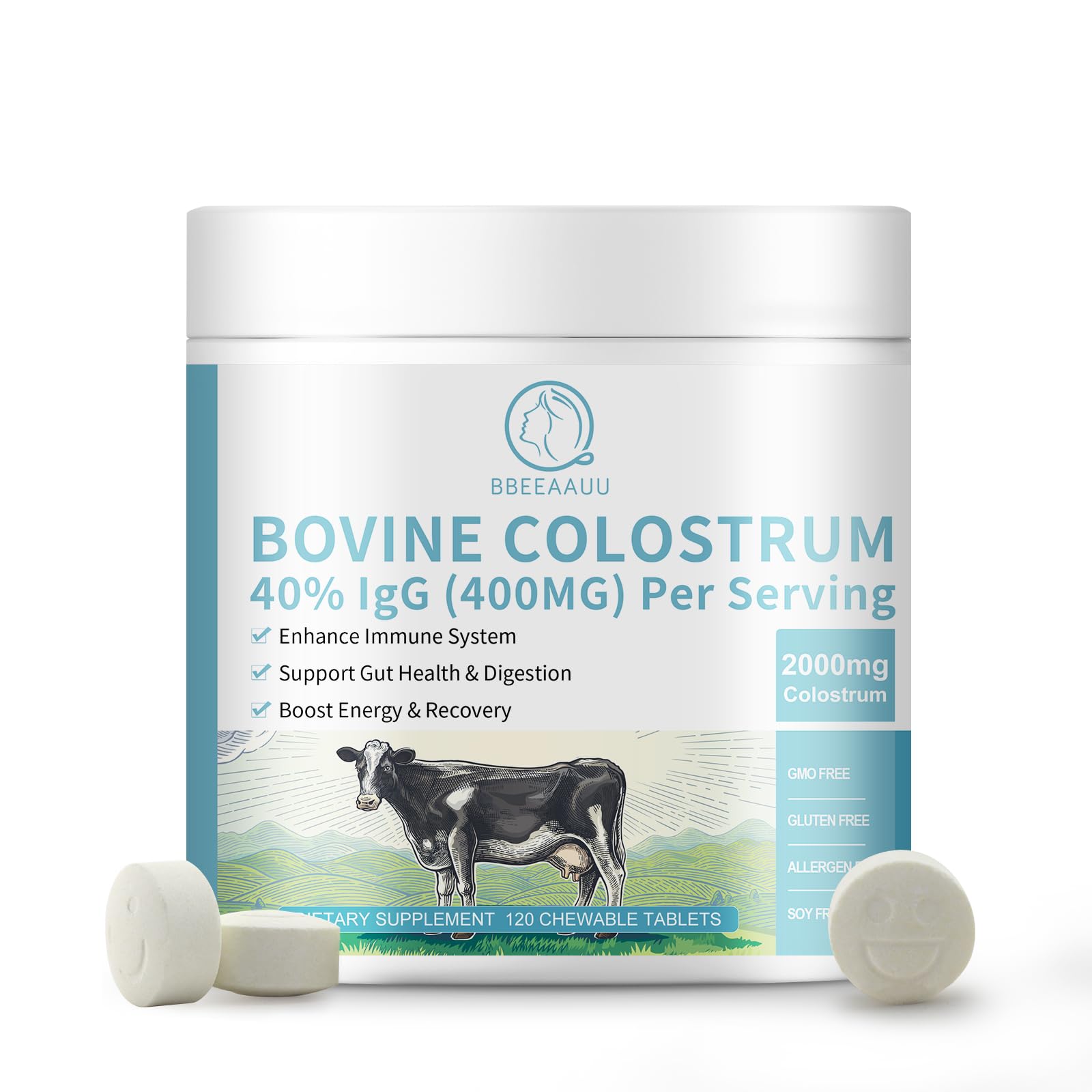 Bovine Colostrum 120 Chewable Tablets, 2000mg Colostrum Supplement 40% ...