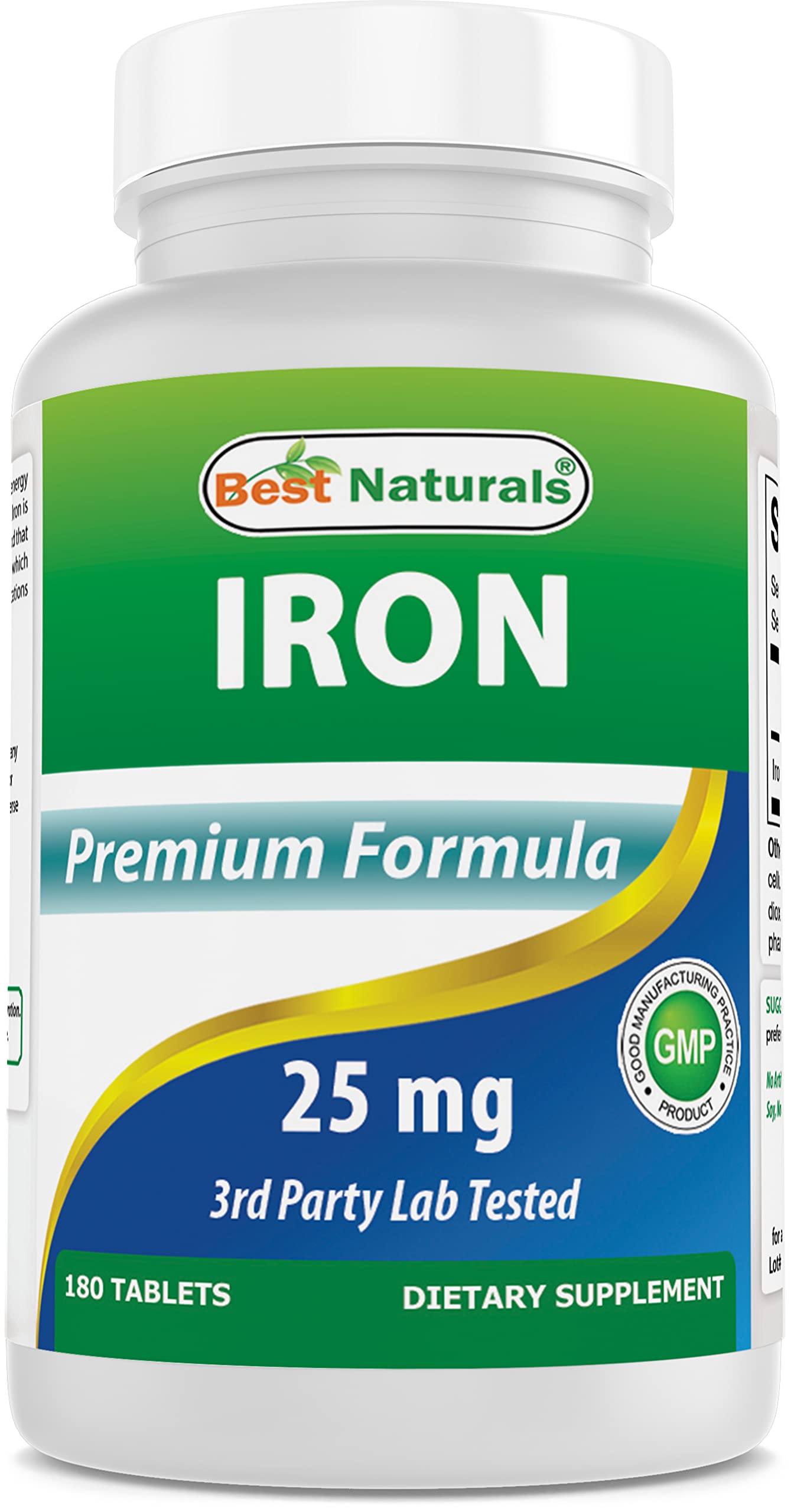 Best Naturals Iron Supplement (Iron Bisglycinate) - 25mg - 180 Tablets ...