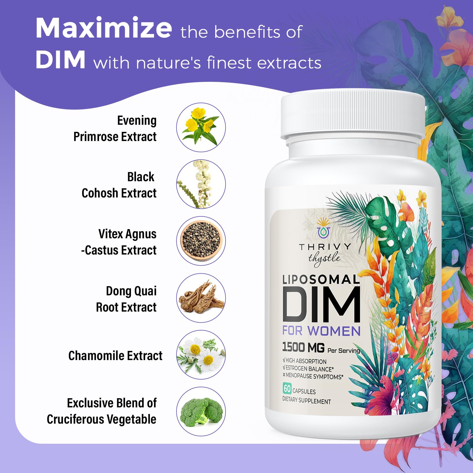 Liposomal DIM Supplement - 1500 mg Women DIM Supplement - Estrogen ...