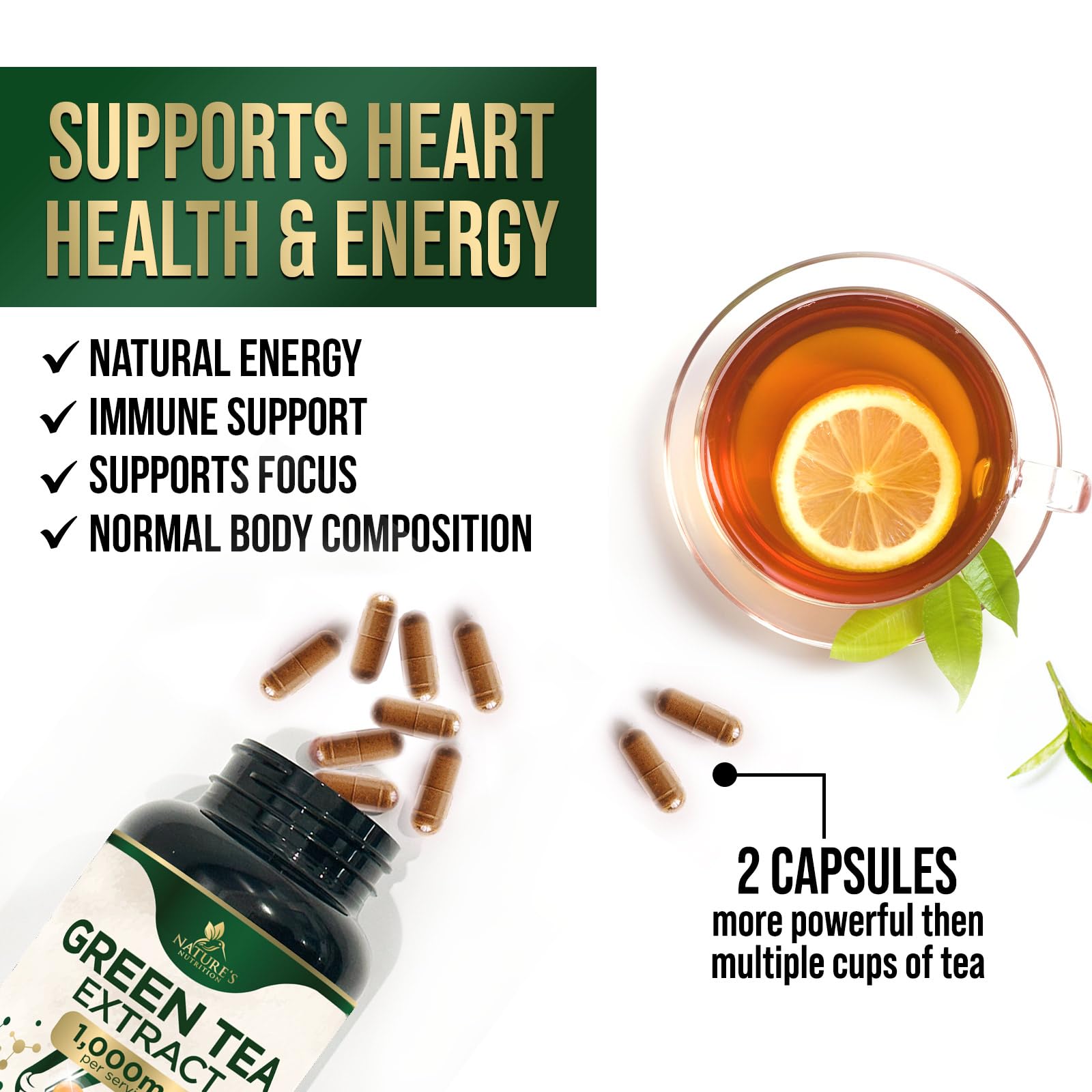 Green Tea Extract Supplement Pills 1000mg - 98% Standardized EGCG with ...