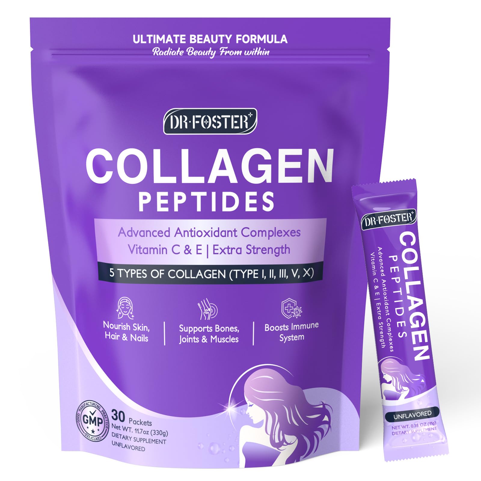 Collagen-Peptides-Powder-Packets - Multi Type I II III V X Collagen for ...