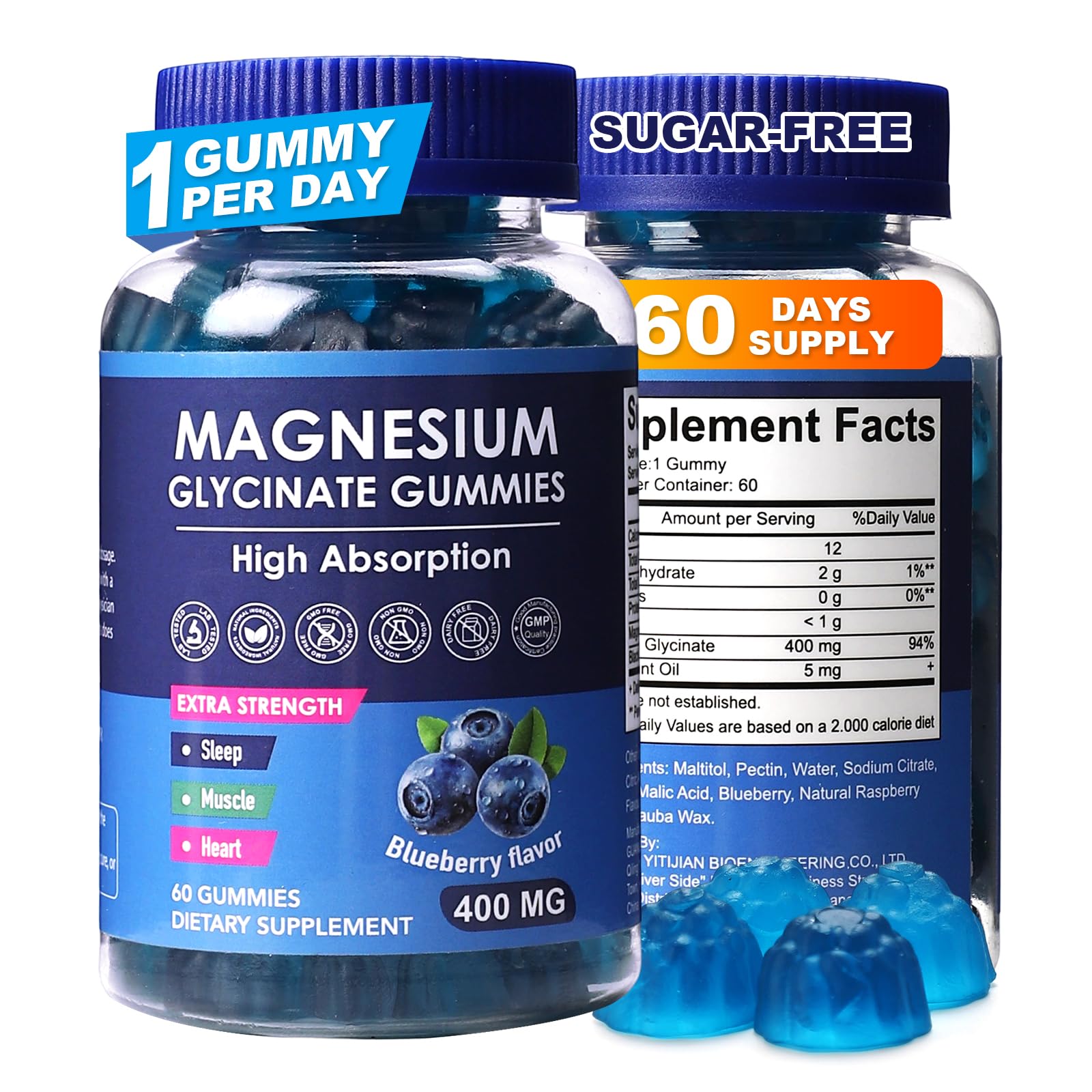 Blueberry Flavor Magnesium Glycinate Gummies 400mg – High Absorption ...
