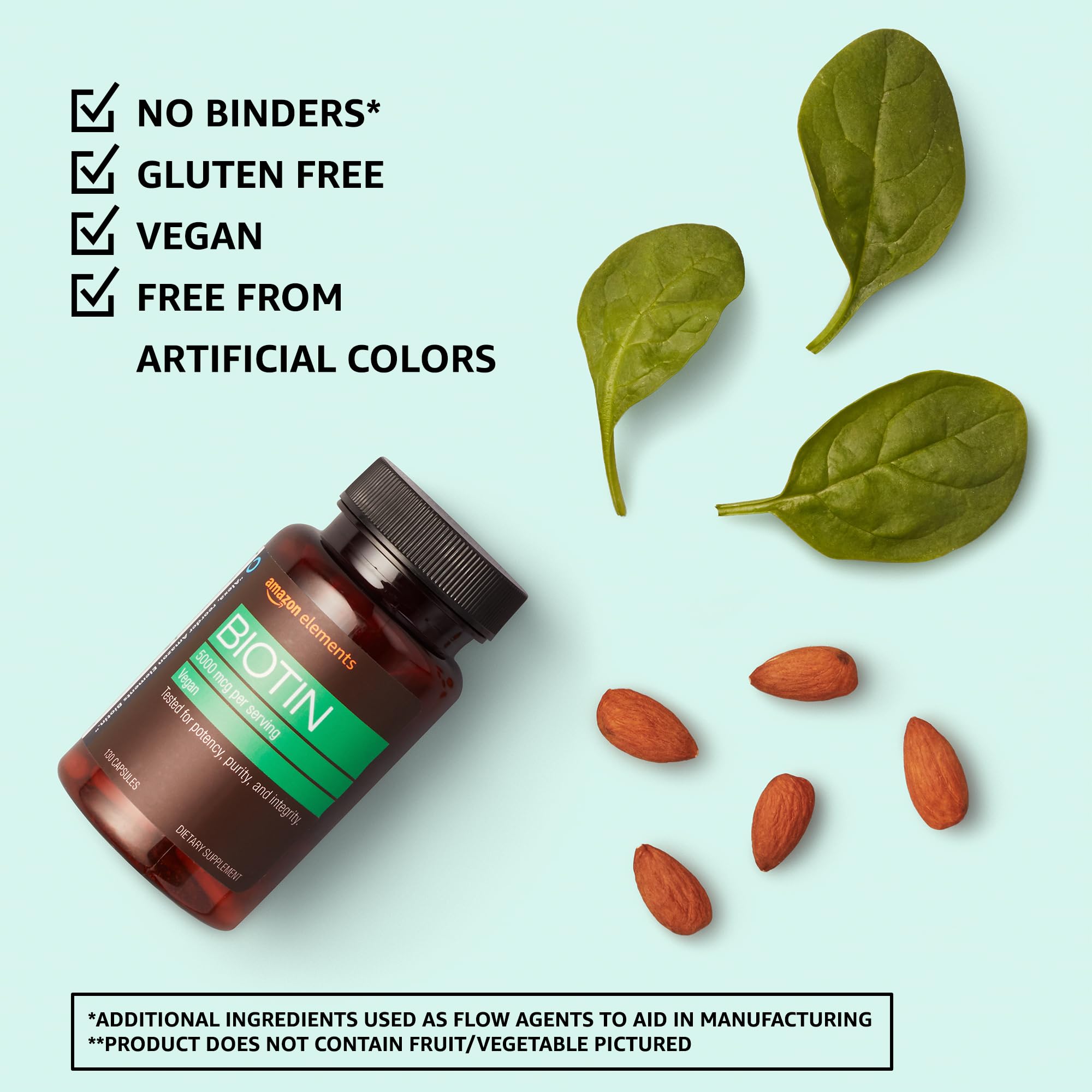 Amazon Elements Vegan Biotin 5000 mcg - Hair, Skin, Nails, 130 Capsules ...