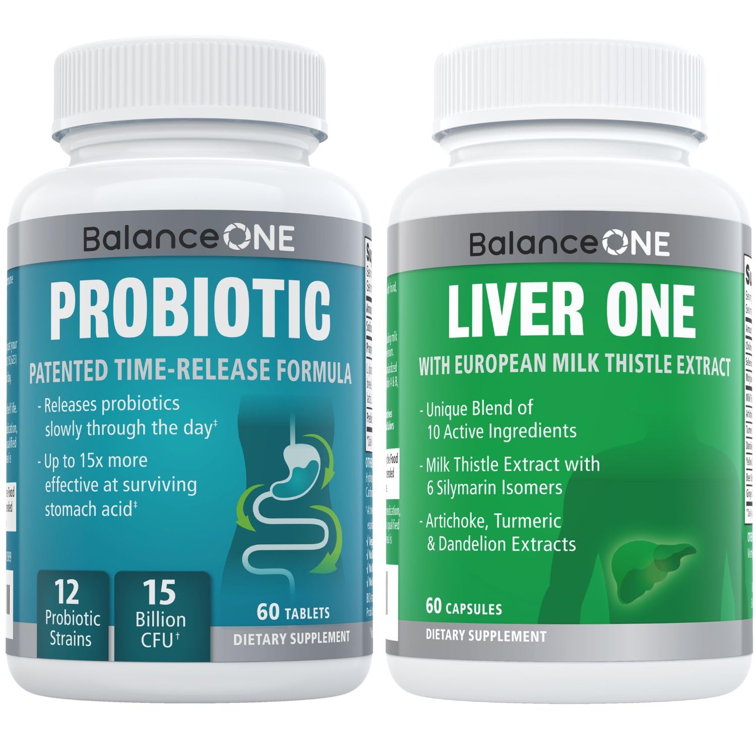 Liver & Gut Health Bundle - 15 Billion Time-Release Probiotic - Natural ...