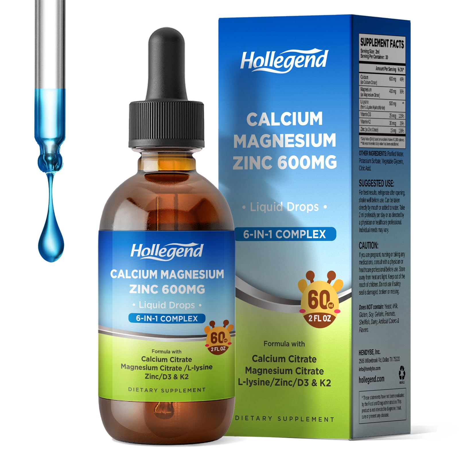 Liquid Calcium Citrate Drops with L-Lysine 500mg, Magnesium & Zinc ...