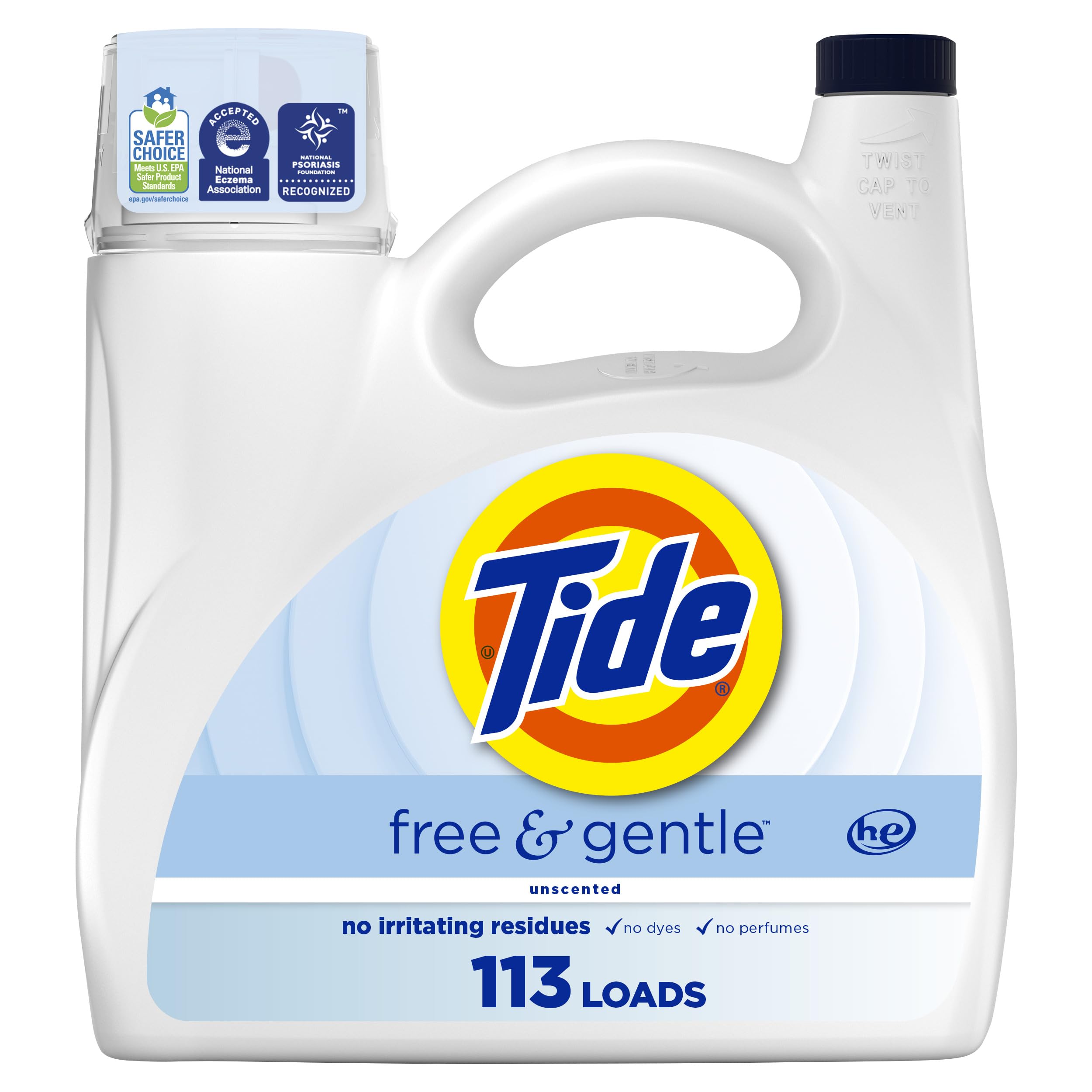 Tide Free & Gentle Liquid Laundry Detergent, 113 Loads, 4.4 L, Tide ...
