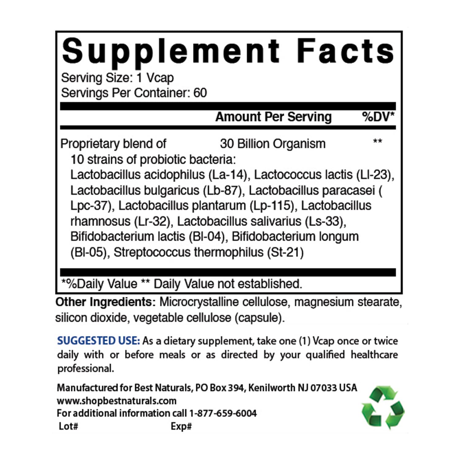 Best Naturals Probiotic 10 Strains & 30 Billion CFU Intestinal Flora ...