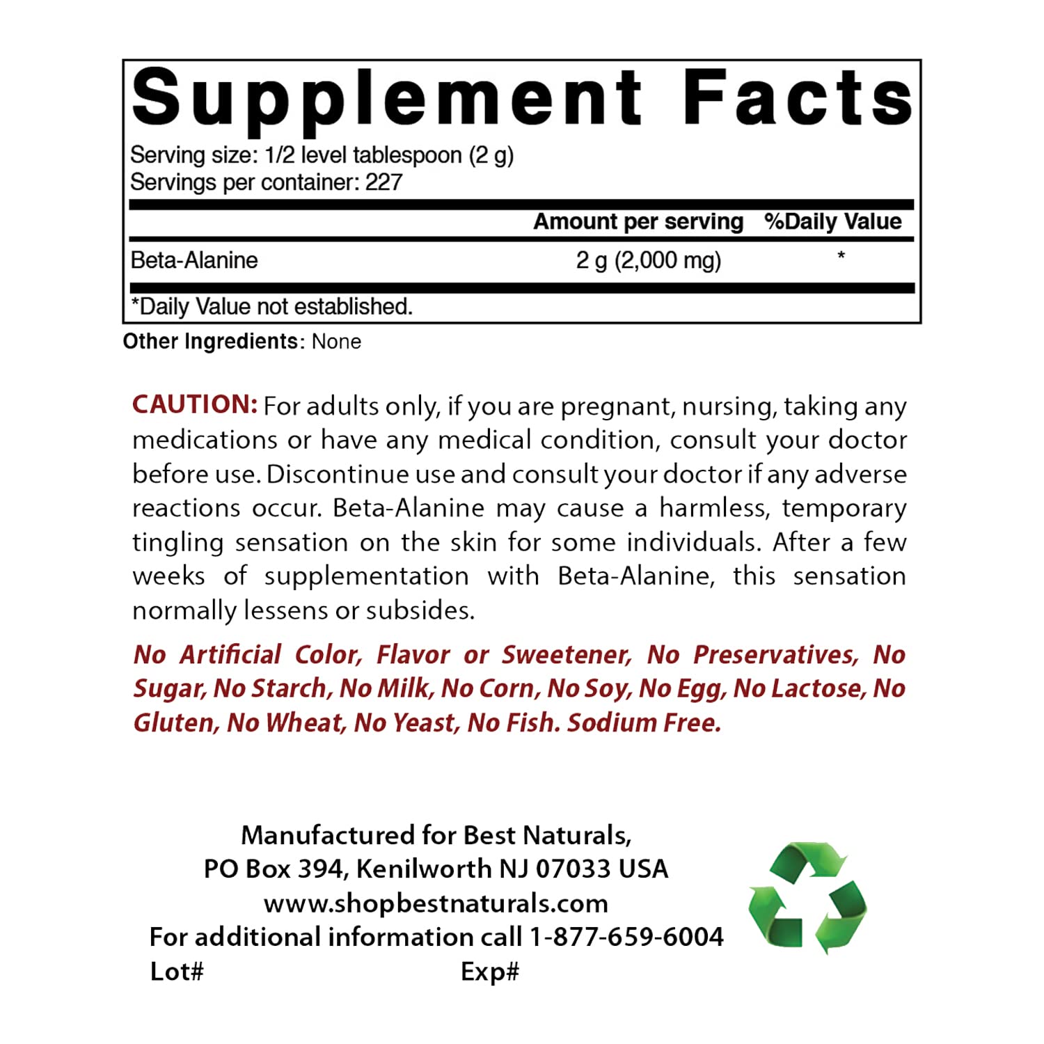 Best Naturals Beta Alanine Pure Powder 1 Pound (1 LB (Pack of 2)) 227 ...