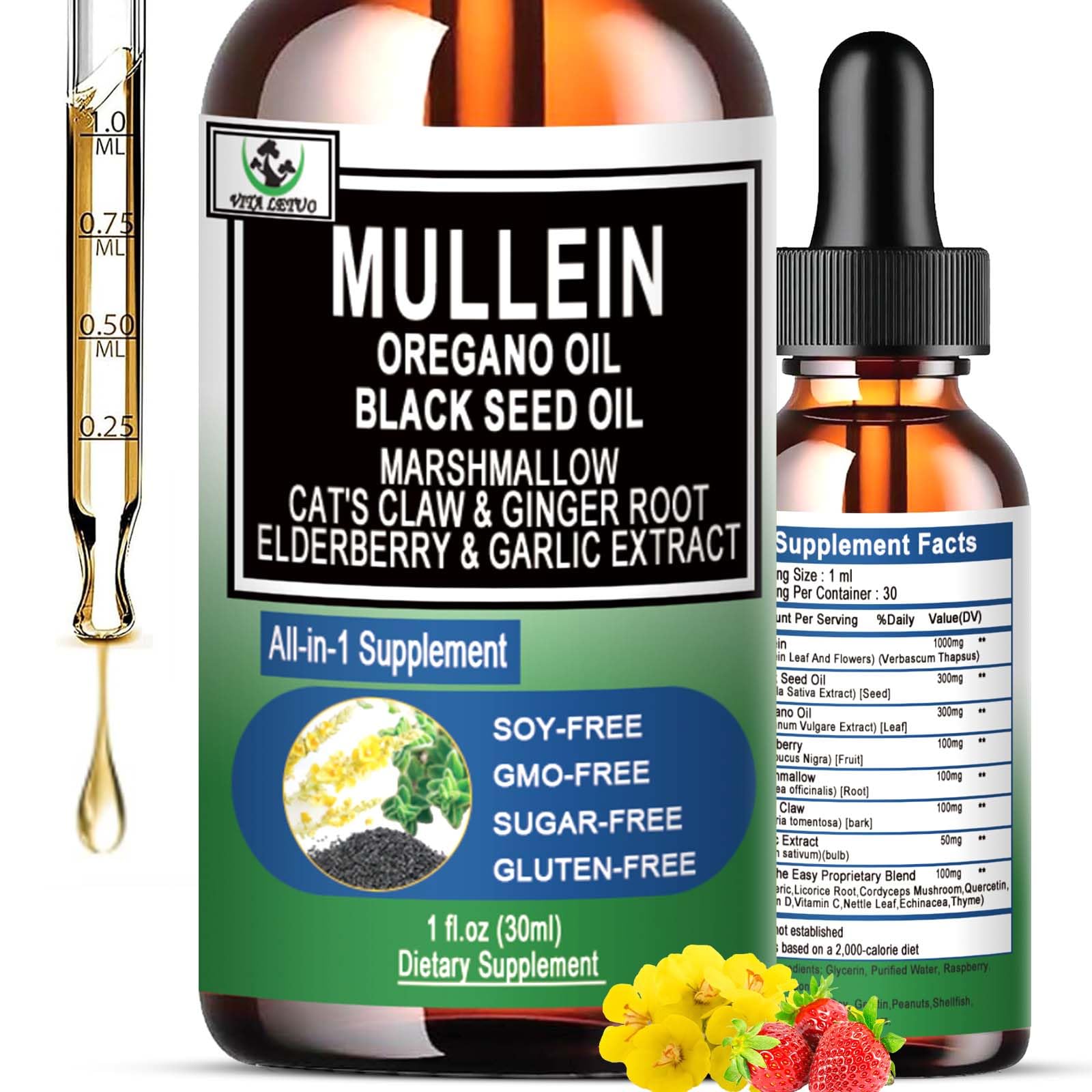 16-in-1 Organic Mullein Drops for Lungs | Mullein Leaf Extract w/Oil of ...