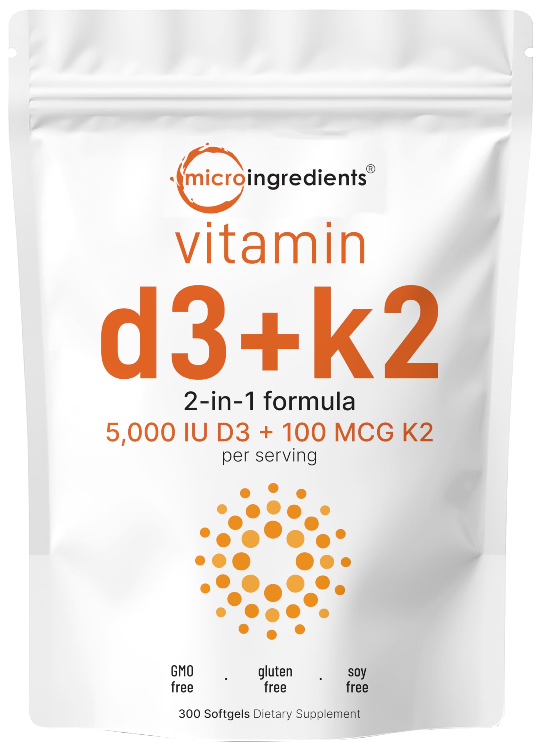 Micro Ingredients Vitamin D3 5,000iu + K2 100mcg Softgels & Vegan Omega ...