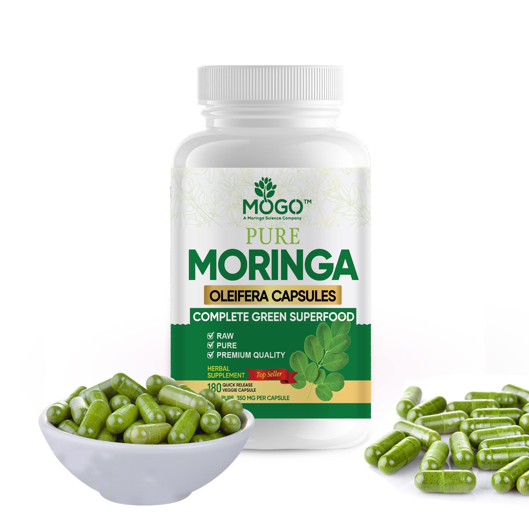 MOGO - Organic Moringa Leaf Powder 1 LB and Moringa Capsule - 180 Count ...