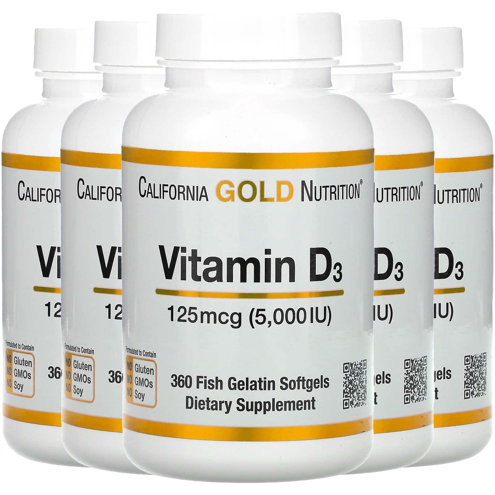 California Gold Nutrition Vitamin D3, 125 mcg (5,000 IU), 360 Fish ...
