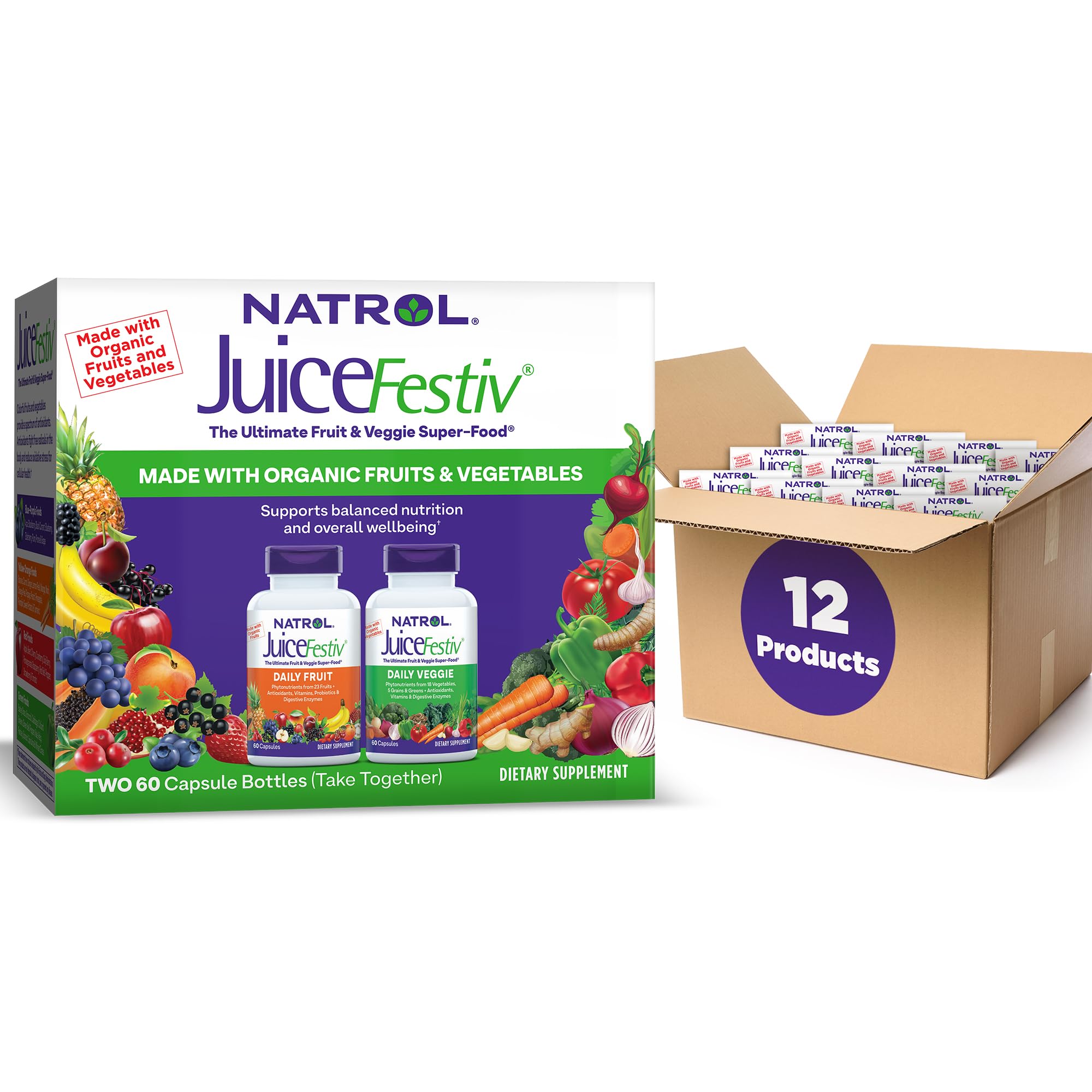 Natrol JuiceFestiv Pack, Daily Fruit and Veggie Capsules, Dietary ...
