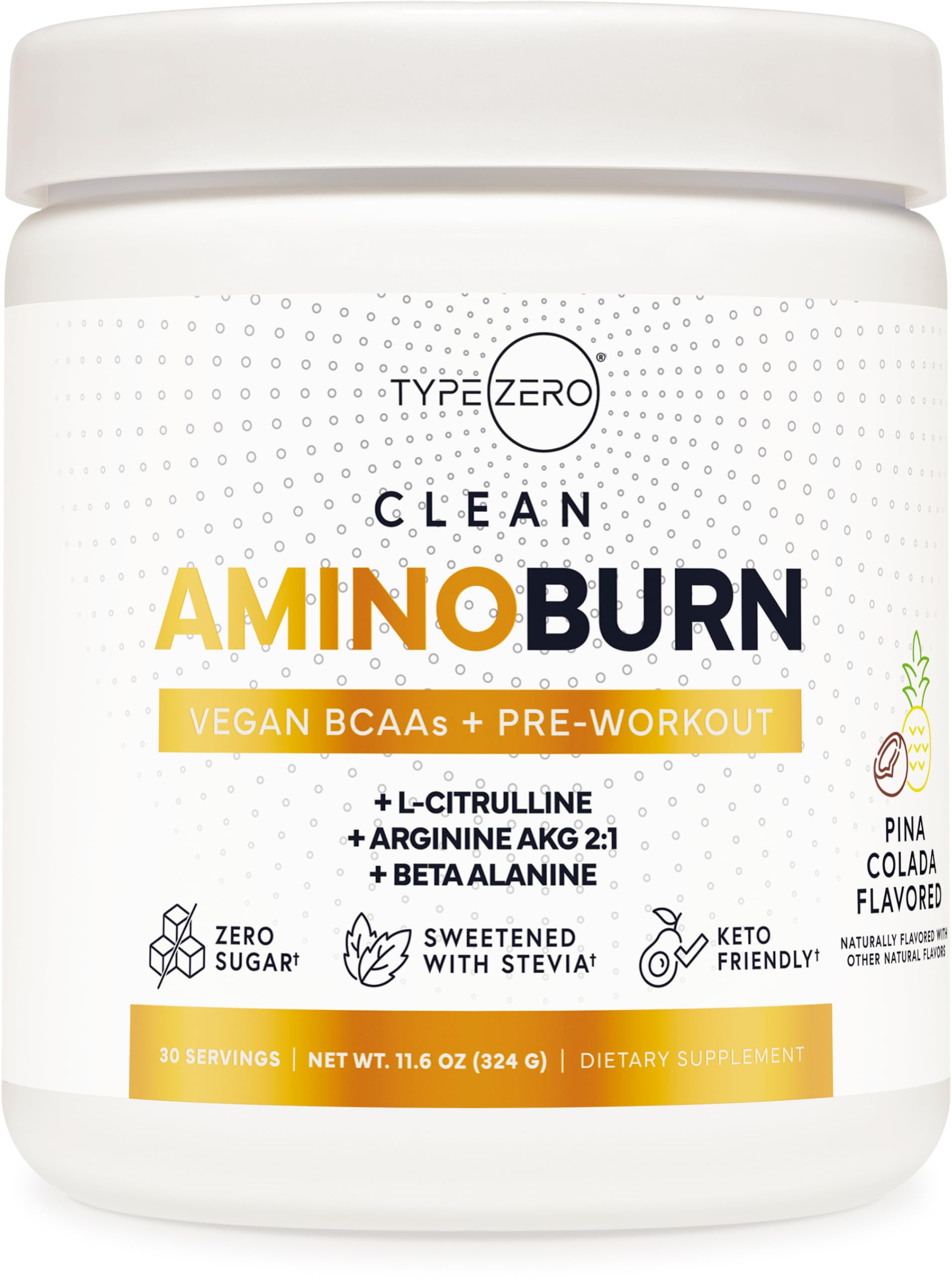 Type Zero Amino Burn Vegan BCAAs + Pre-Workout (Pina Colada Flavored ...