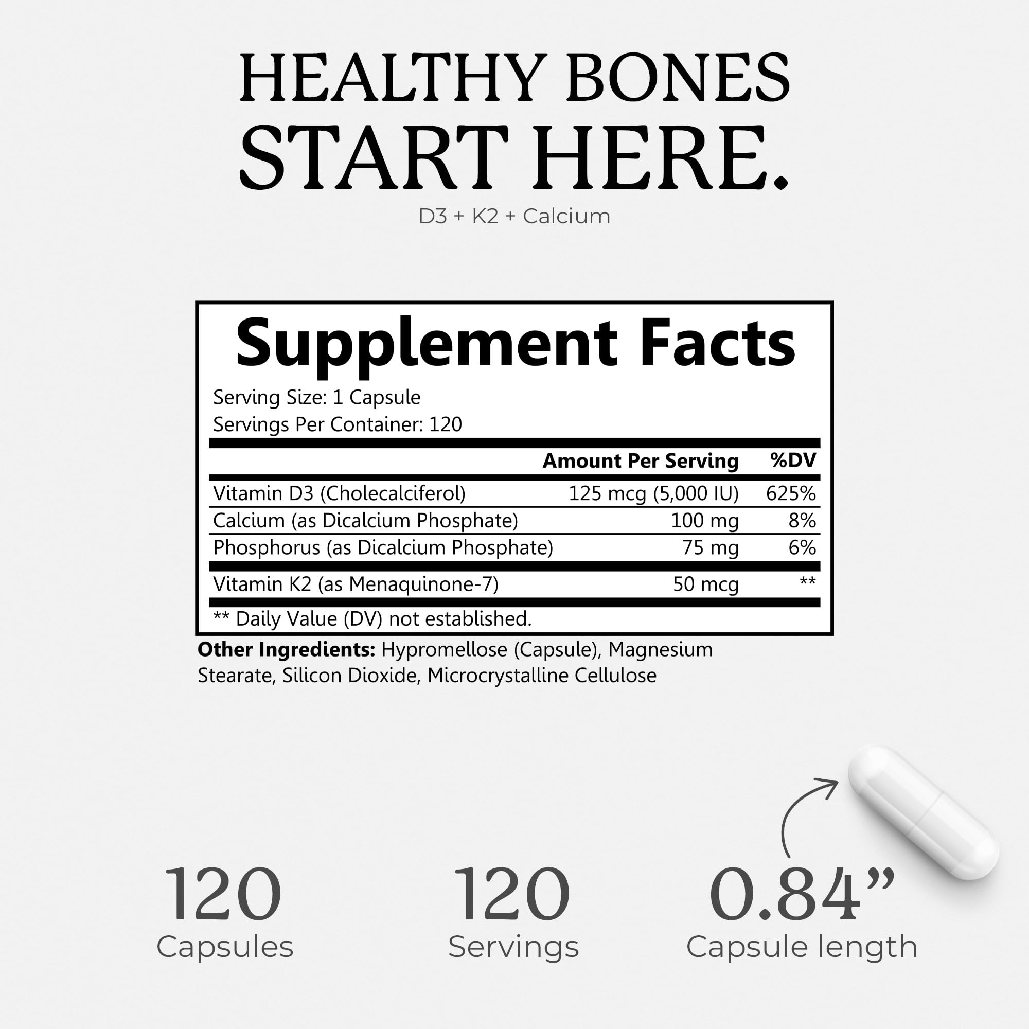 Vitamin D3 K2 - Vitamin D3 5000 IU with Vitamin K2 as MK-7, Calcium ...