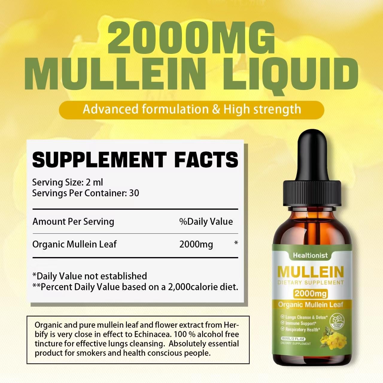 2 Pack Mullein Drops for Lungs - Leaf Extract Liquid - Powerful Mullein ...