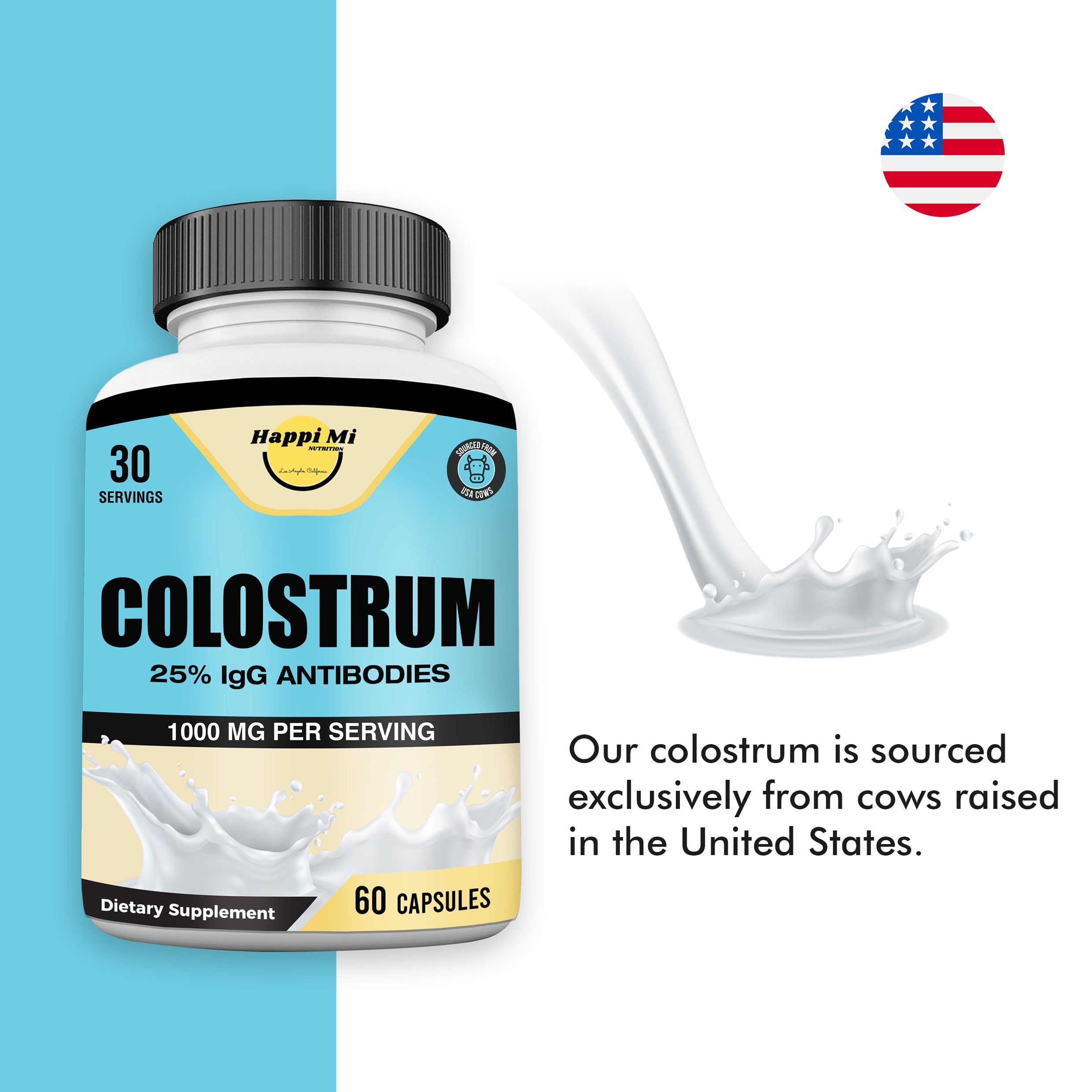 Colostrum Capsules 1000mg Per Serving - US Sourced, 25% Immunoglobulin ...