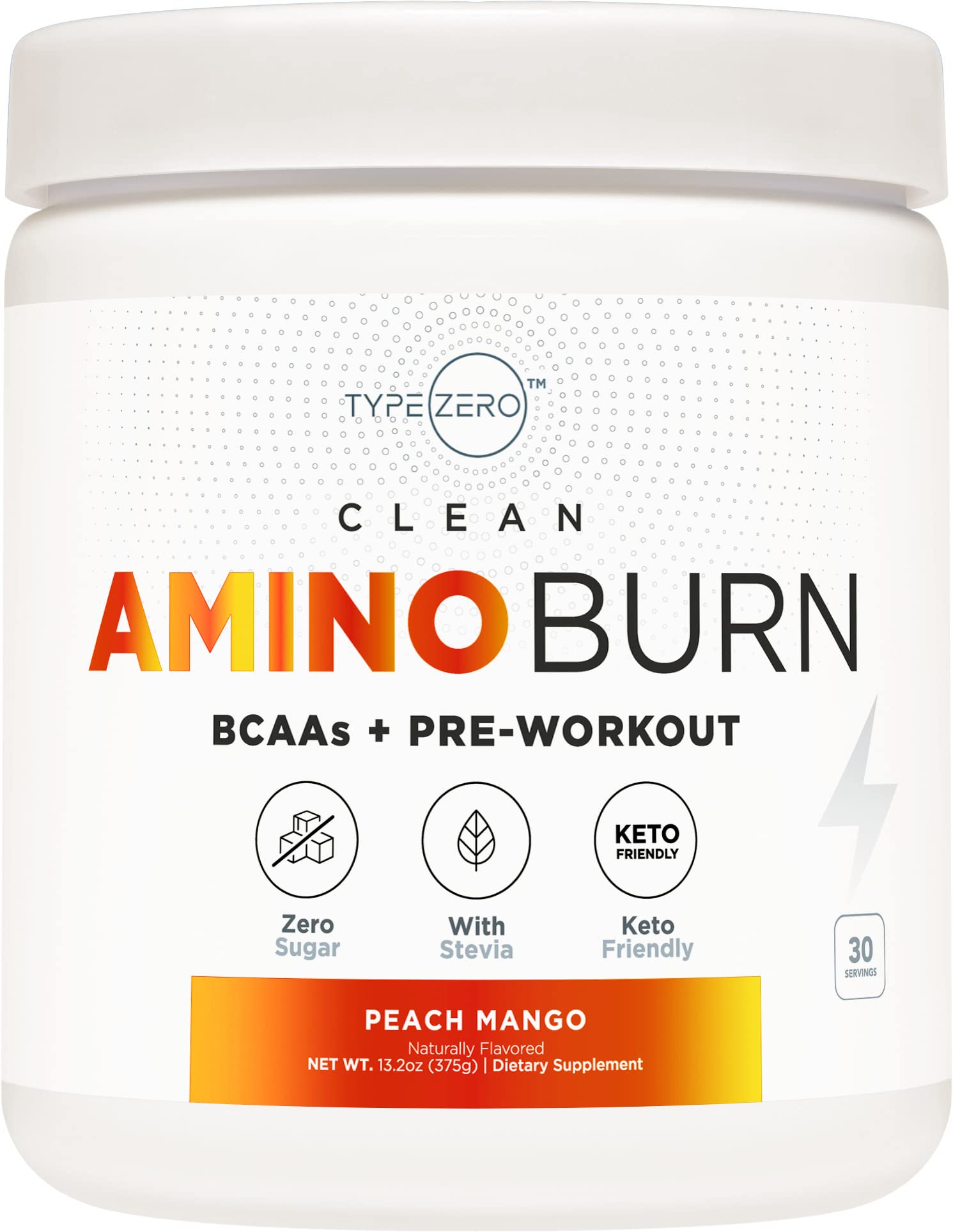 Type Zero AminoBurn - Natural Pre Workout + BCAA (Peach Mango | 30serv ...